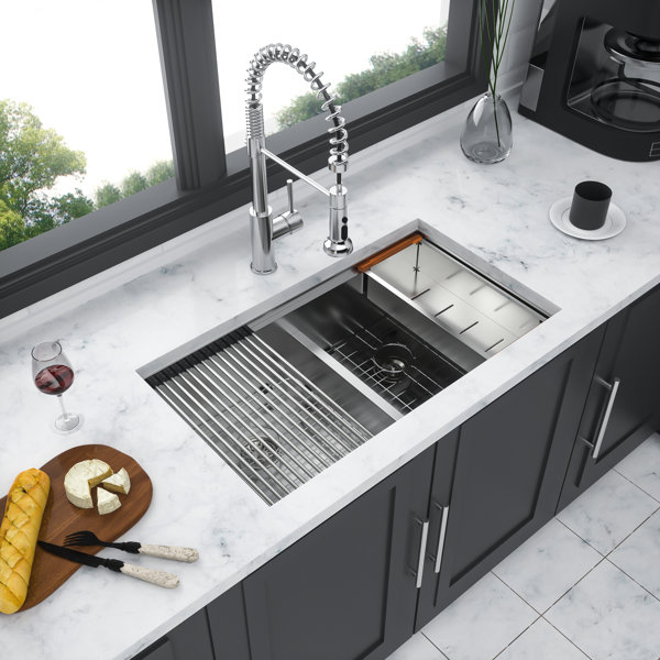 Heimo 33'' L Double Bowl Stainless Steel Kitchen Sink | Wayfair