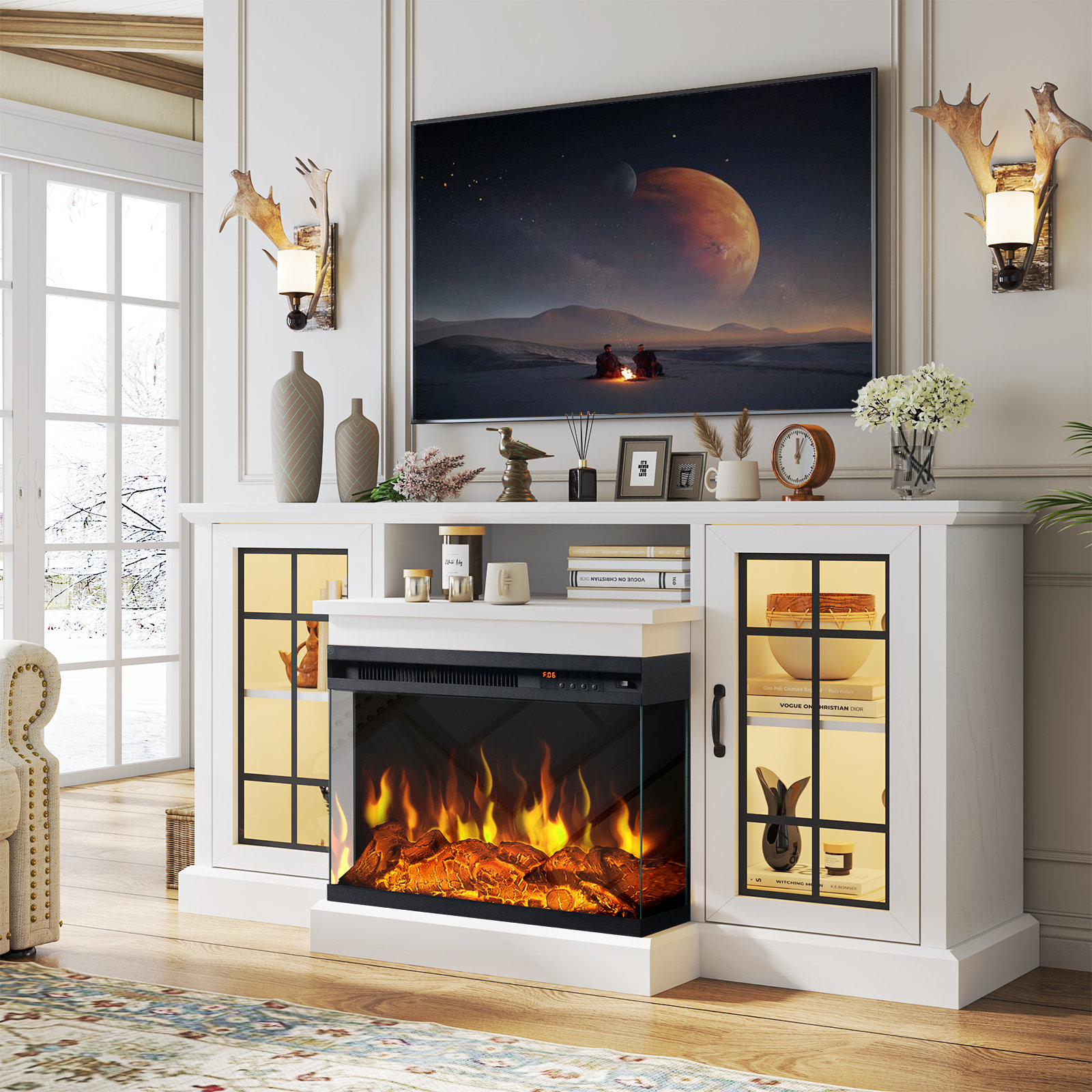 Latitude Run® 59" TV Stand for TV up to 65" with Electric Fireplace ...