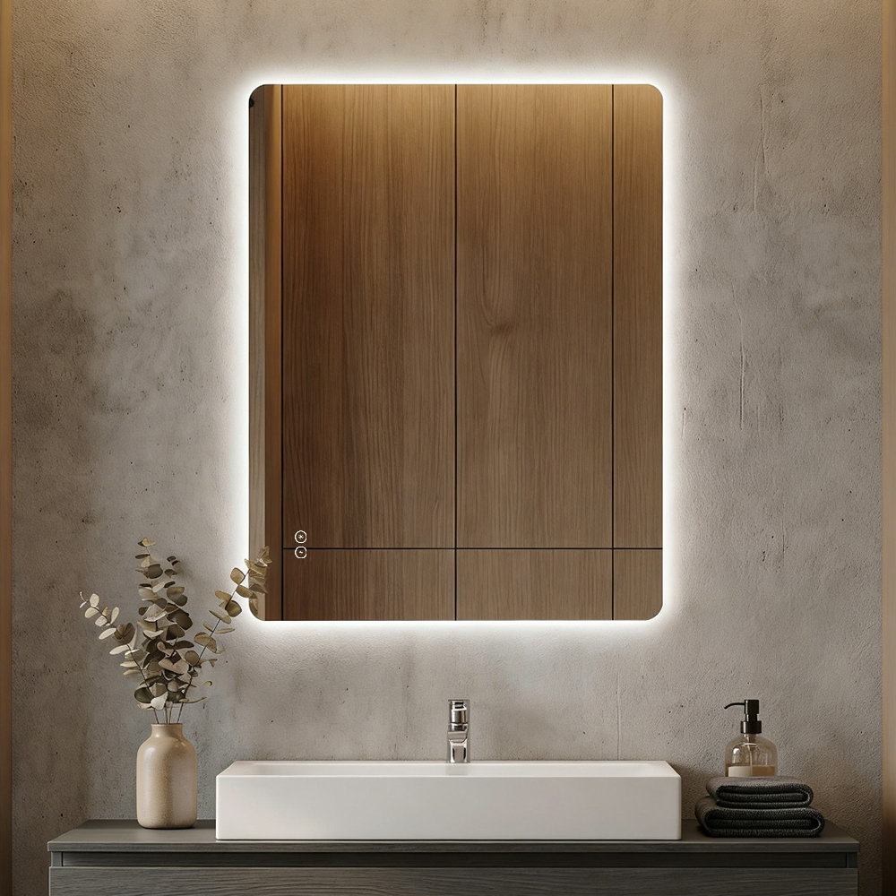 Ivy Bronx Rectangular Frameless Led Explosion - Proof And Anti - Fog Wall - Mounted Bathroom ...