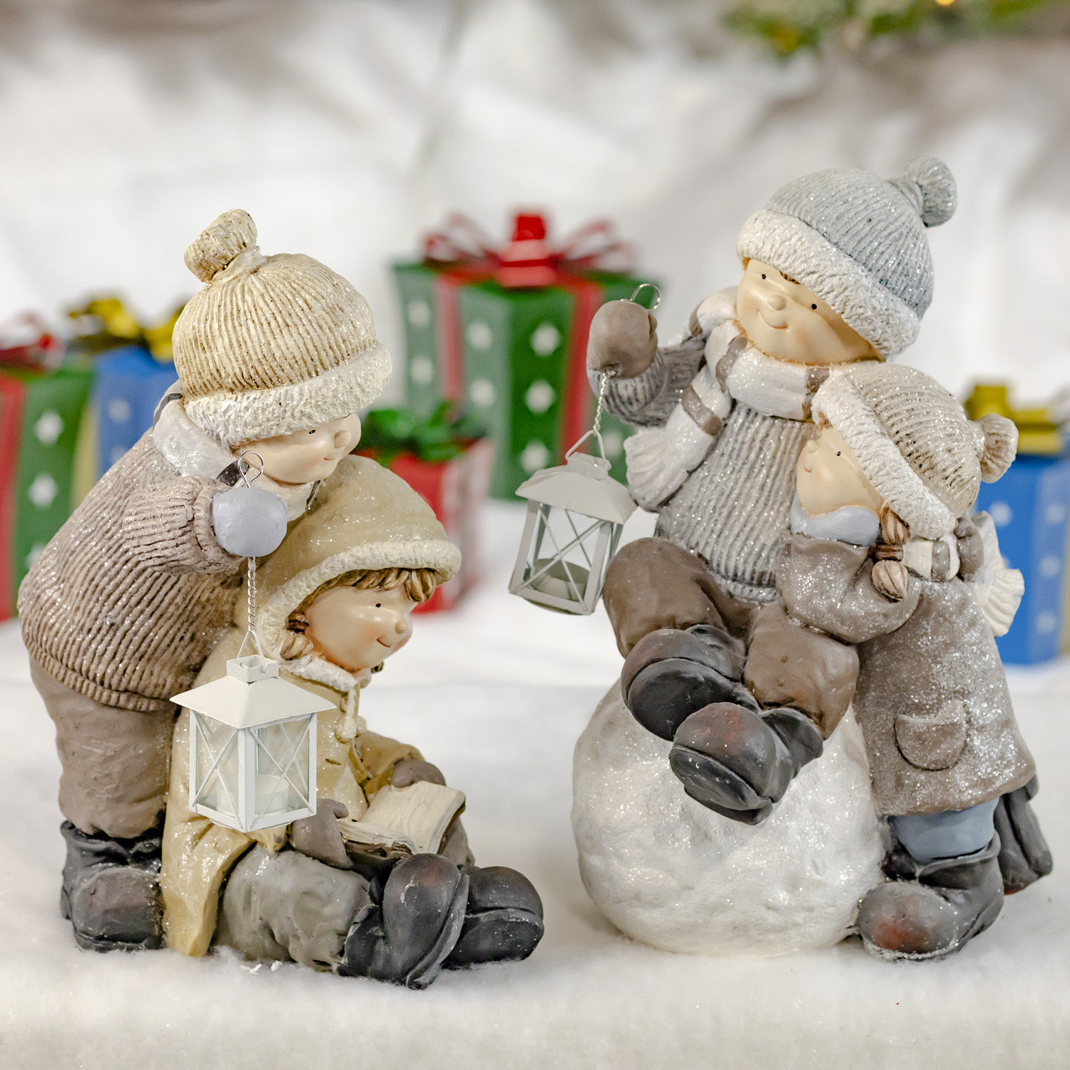 The Holiday Aisle® Children Playing In The Snow 2 Piece Figurine Set ...