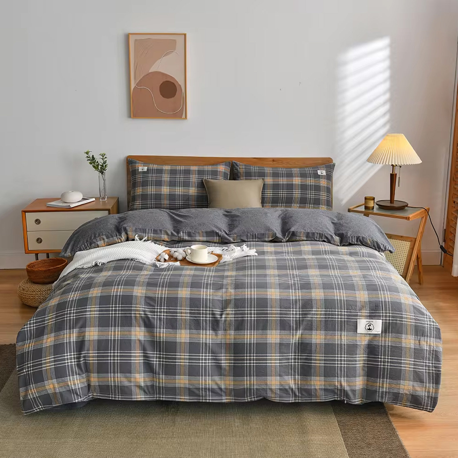 KumoMerch 3 pc Set Gray Grid Duvet Cover | Wayfair