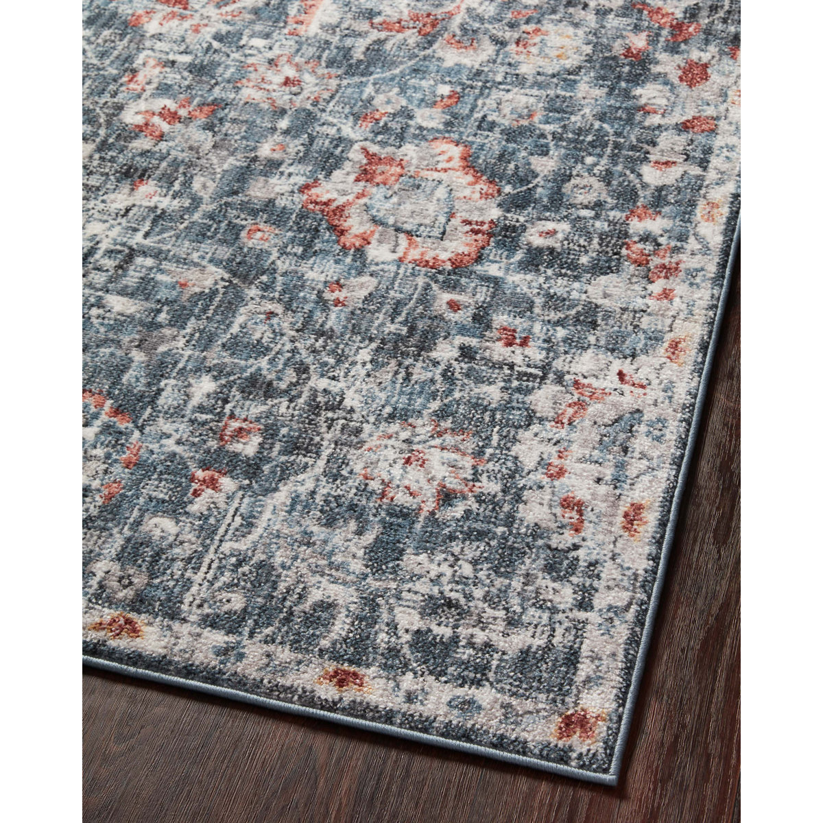 Langley Street® Fiorillo Floral Blue/Rust Area Rug | Wayfair