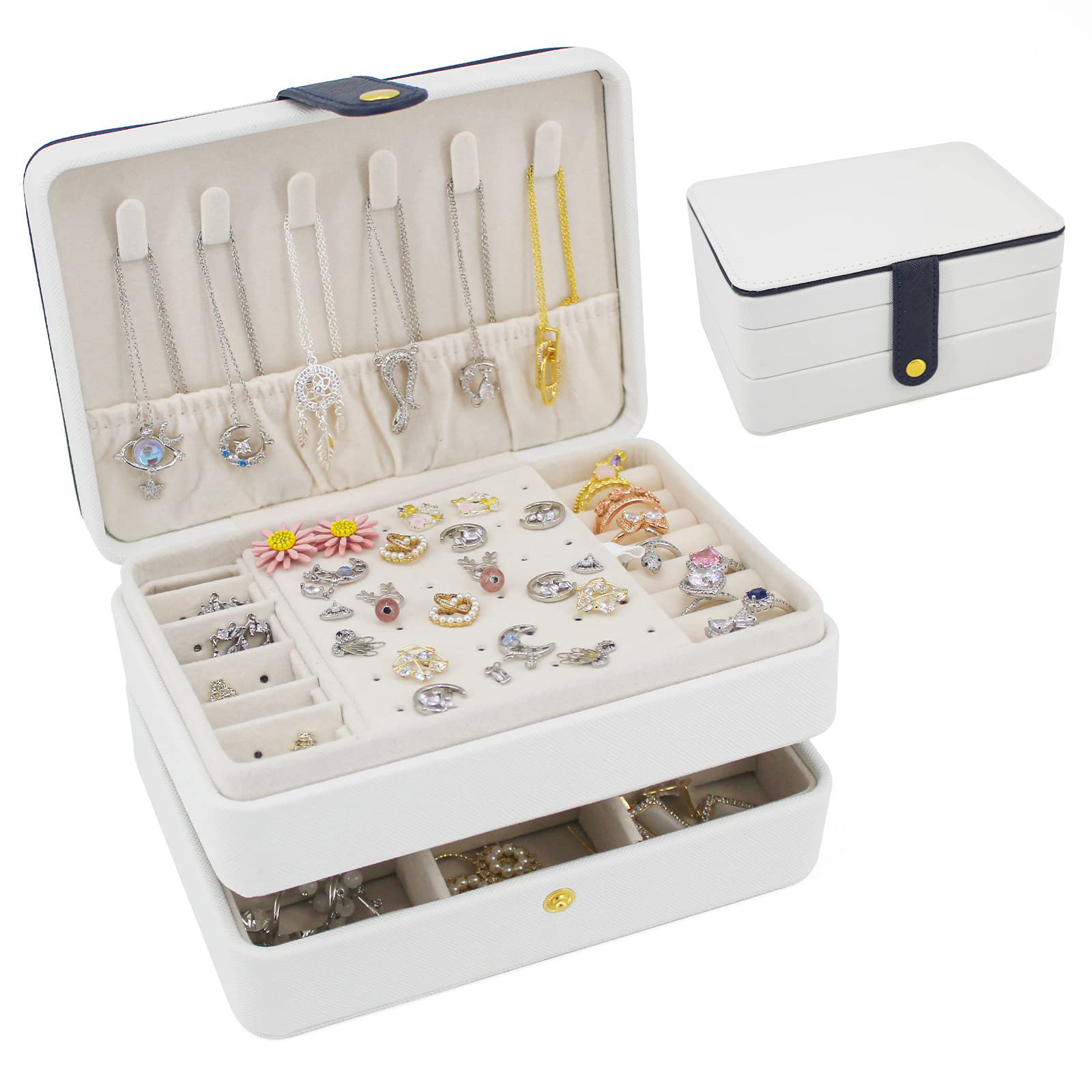 Latitude Run® Small Portable Jewelry Box, Double Layer PU Leather ...