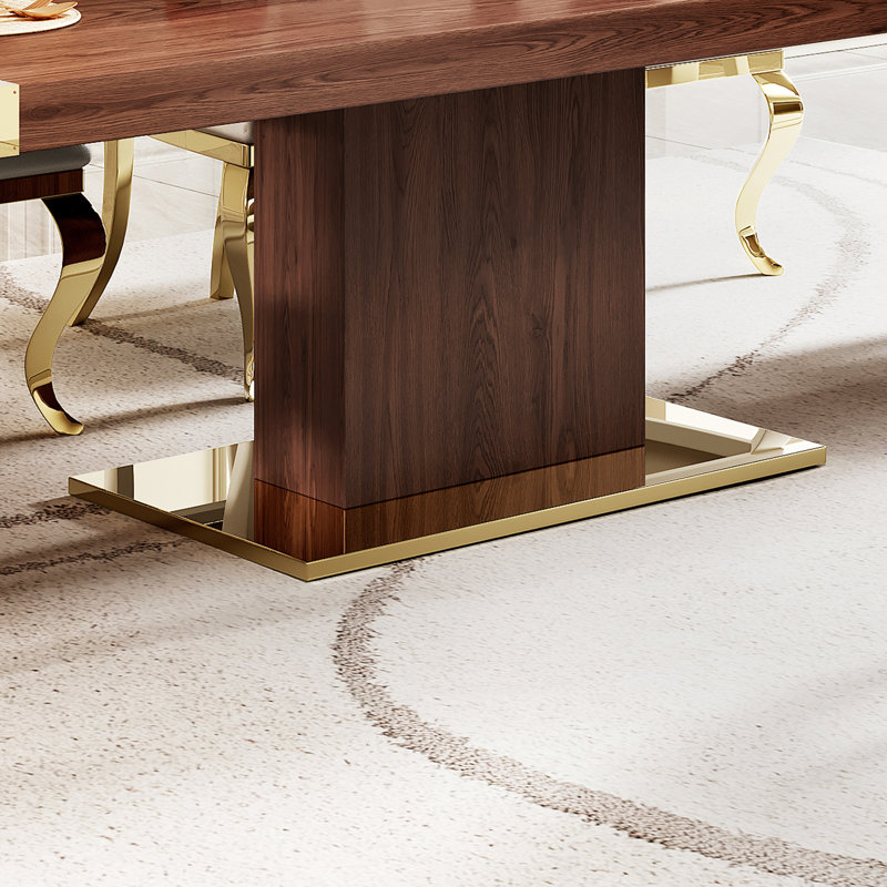 Everly Quinn MDF Top Dining Table with Gold Finish Corner, MDF Pillar ...