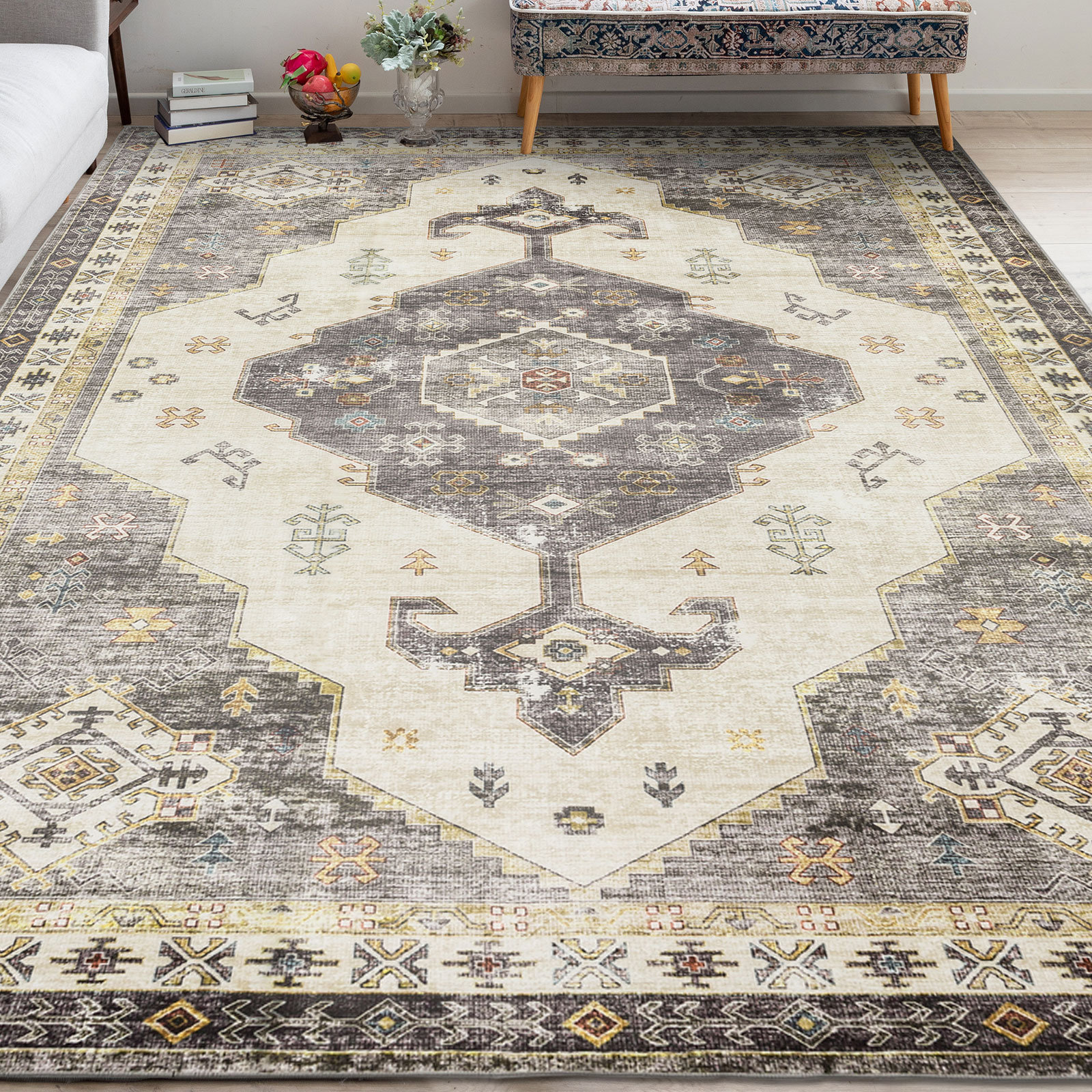 Bungalow Rose Emily Machine Washable Polyester Green Rug | Wayfair