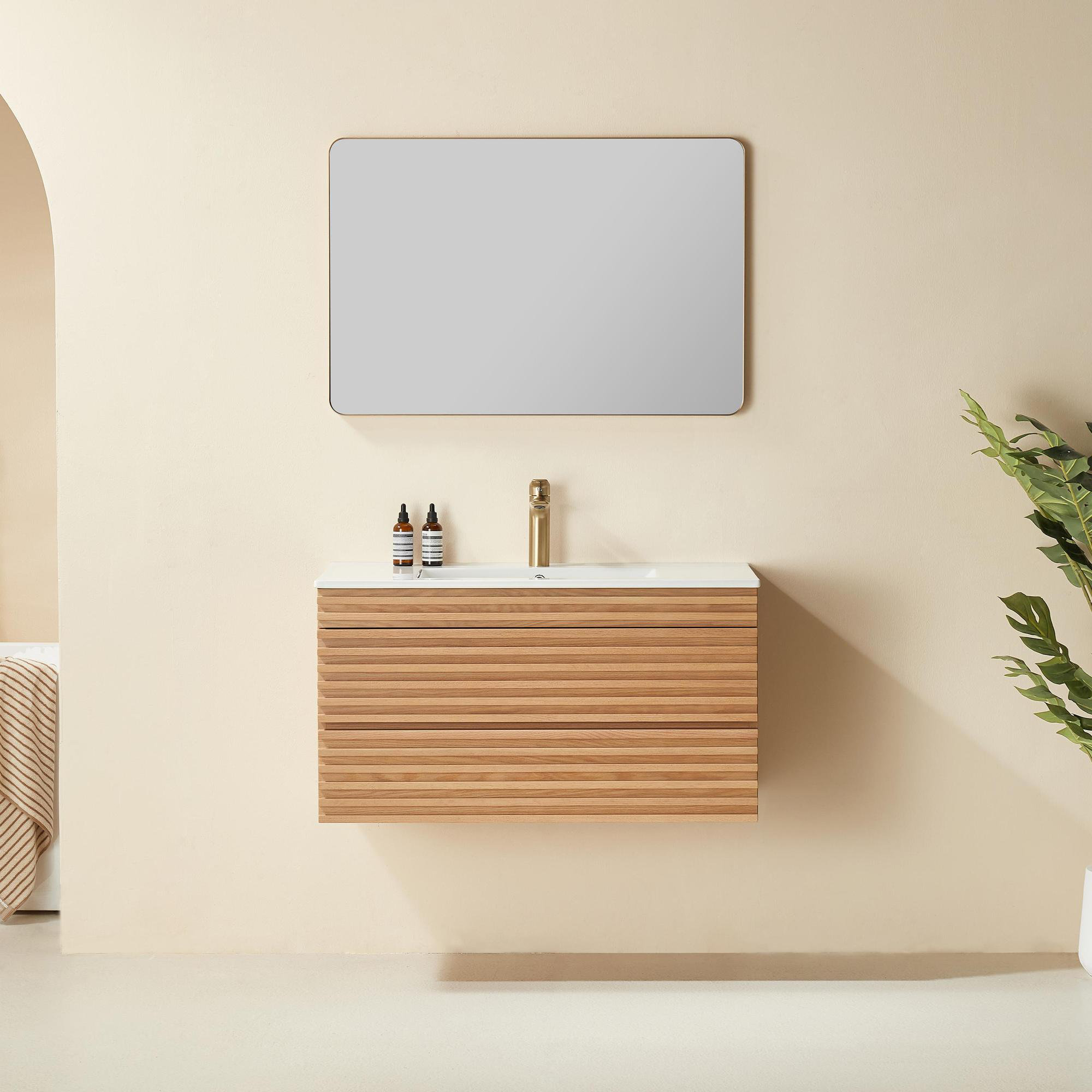 Latitude Run® 36" Wall Mounted & Floating Single Vanity with Ceramic ...