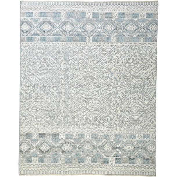 Union Rustic Kedric Hand Knotted Viscose Tan/Orange/Blue Rug | Wayfair