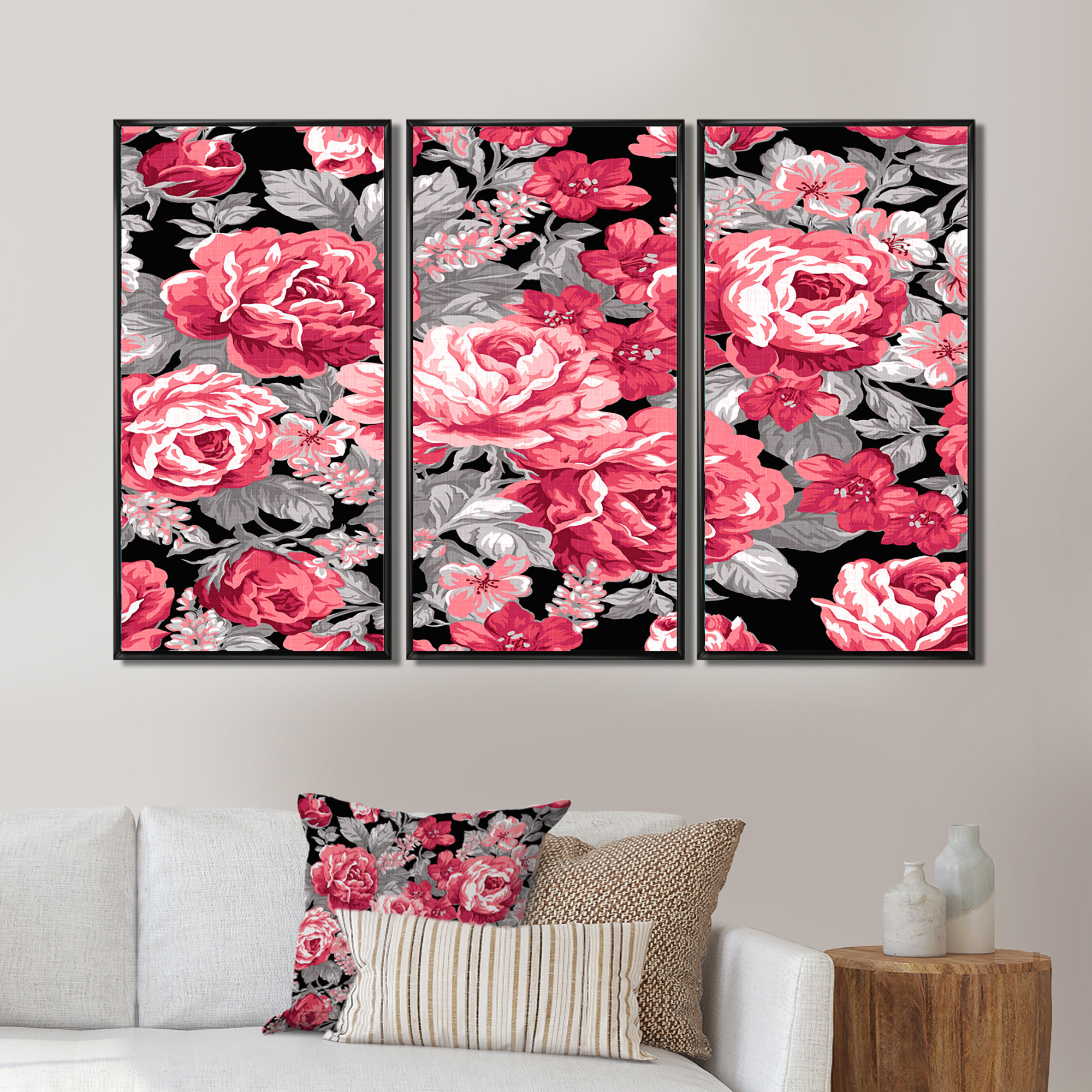 House of Hampton® Dark Pink Retro Roses - Traditional Framed Canvas ...