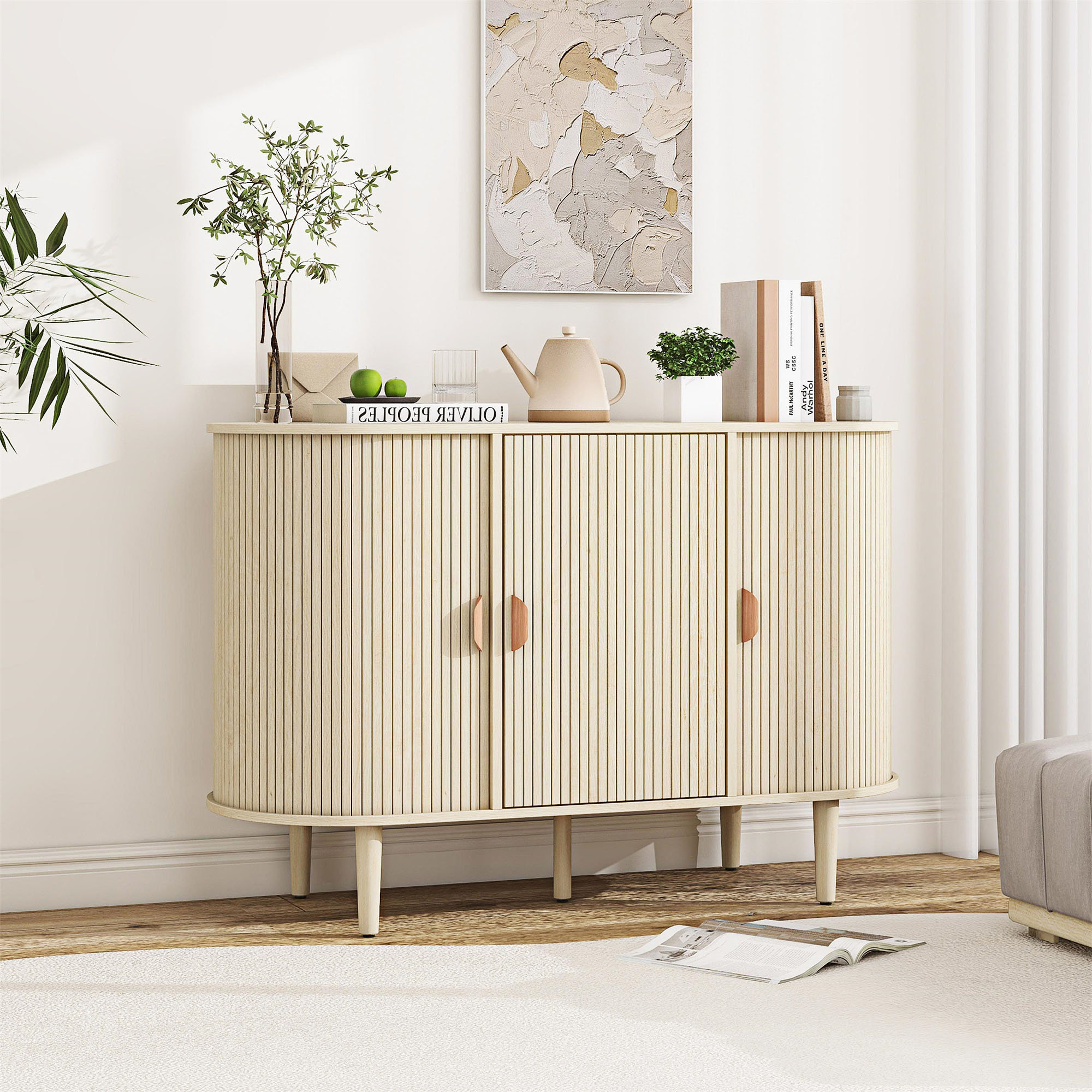 Latitude Run® Cailtin 3-Door Faux Wood Oval Storage Cabinet | Wayfair