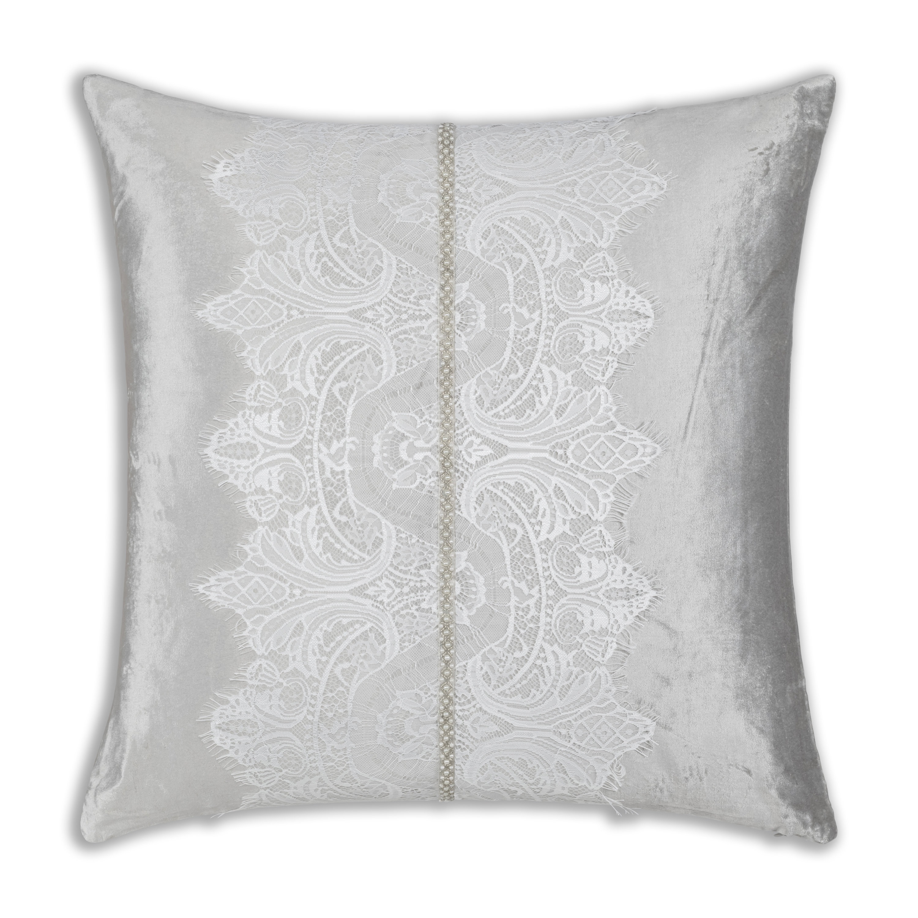 Marina Bargouti Alisa Lace and Pearl Trim in center Velvet Throw Pillow ...