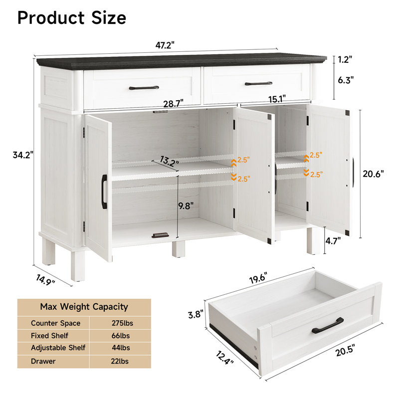 Winston Porter 47.2" Large Buffet Cabinet Sideboard With Drawers ...