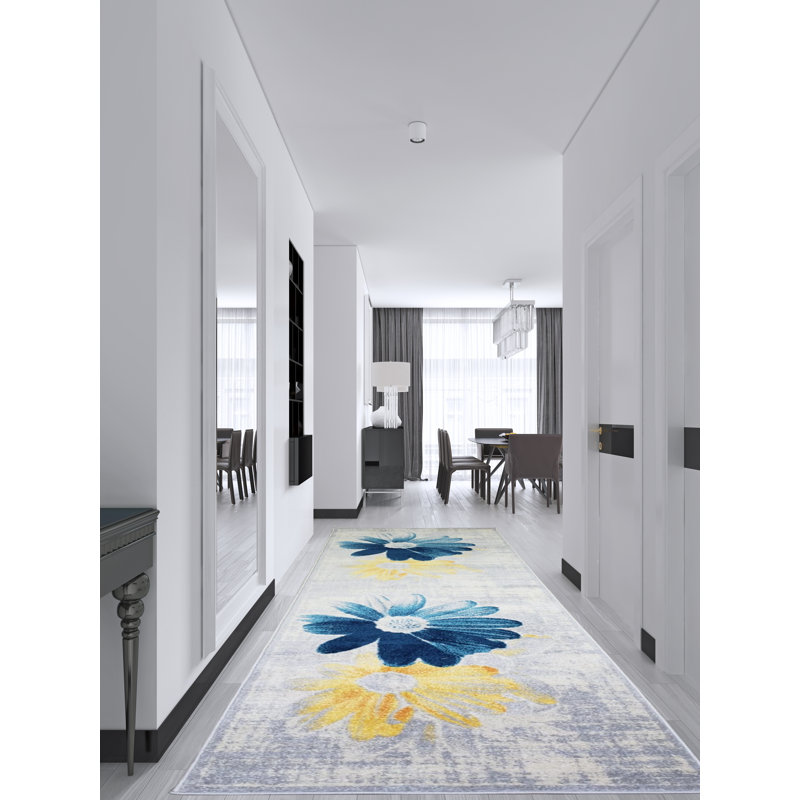 Ebern Designs Criddle Floral Teal/Yellow Area Rug & Reviews | Wayfair