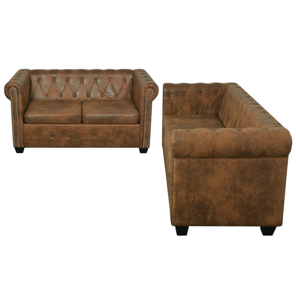 Williston Forge Chesterfield 5-Seater Sofa Set Brown | Wayfair