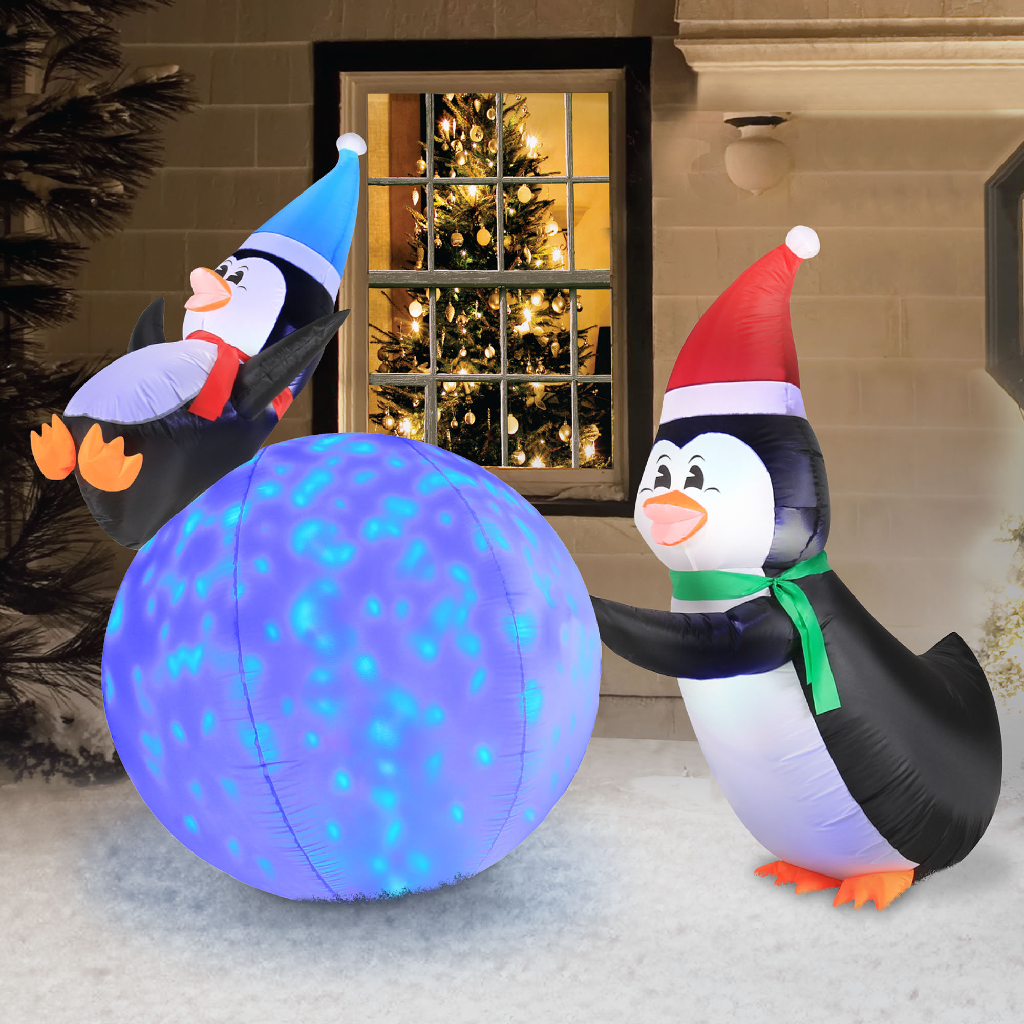 The Holiday Aisle® Christmas Penguins with Swirling Lights Inflatable ...