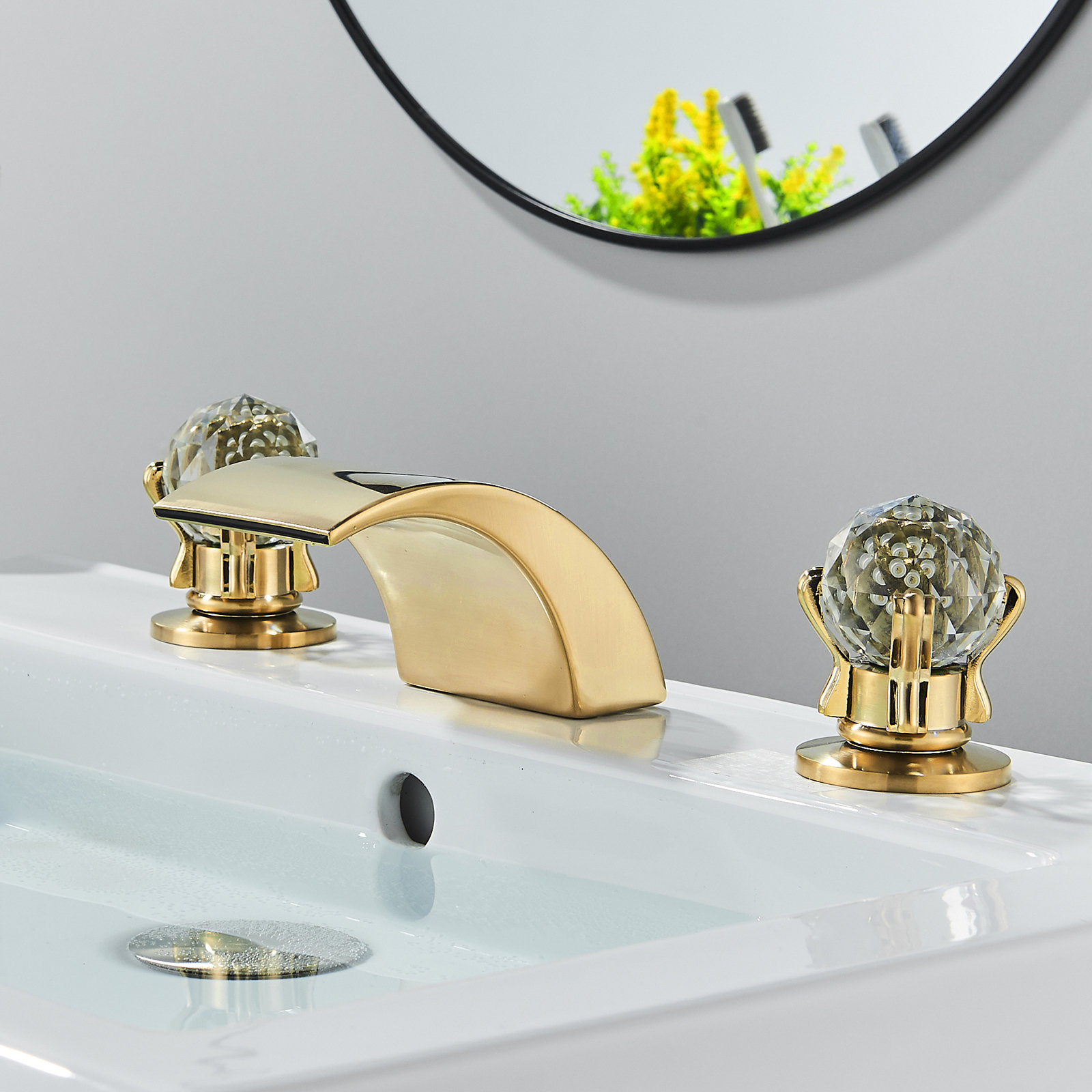 AlenArtWater LED Light Bathroom Sink Faucet 3 Holes, 8 Inch Waterfall ...