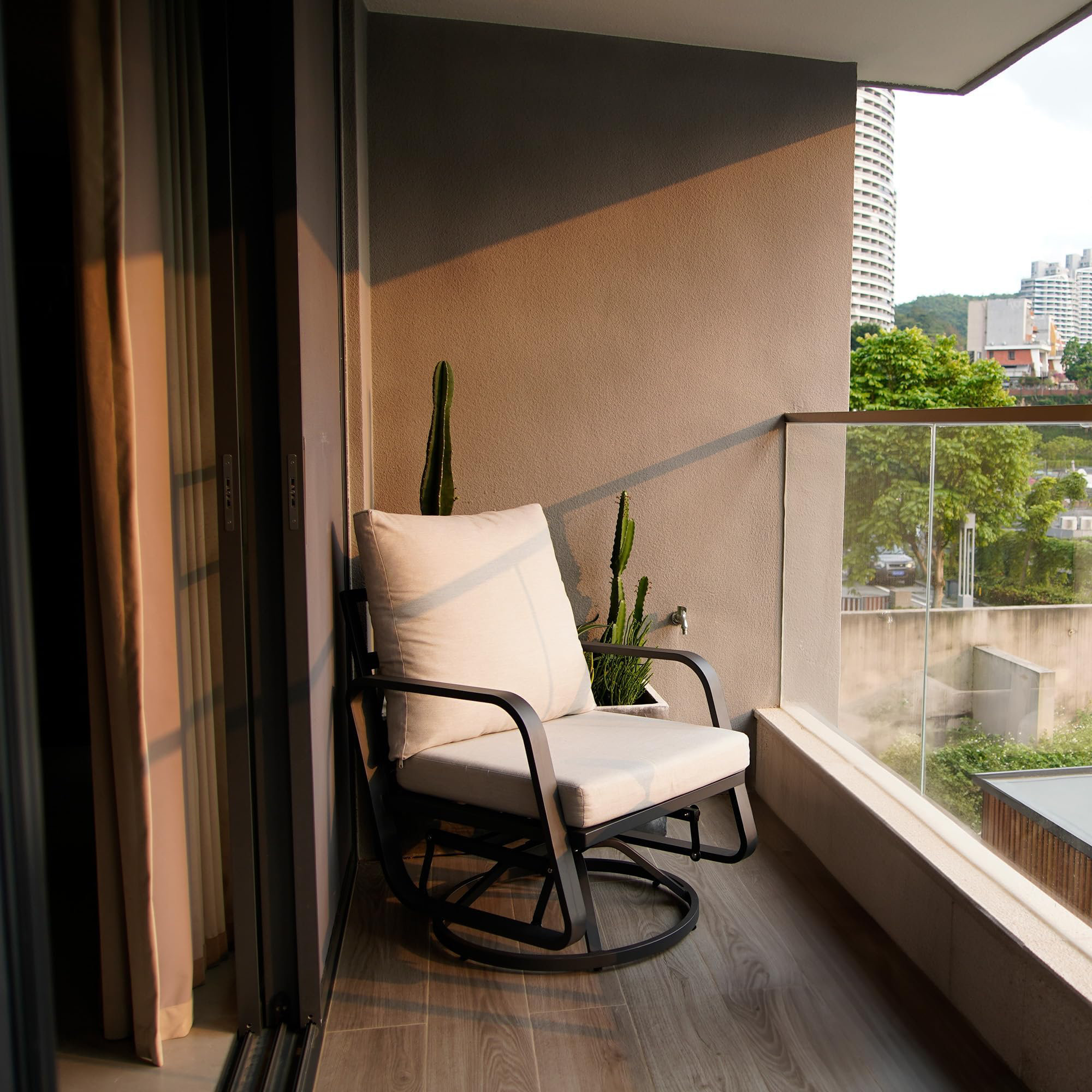 Ebern Designs Patio Rocking Swivel Chair, Aluminum Alloy Ensemble With ...