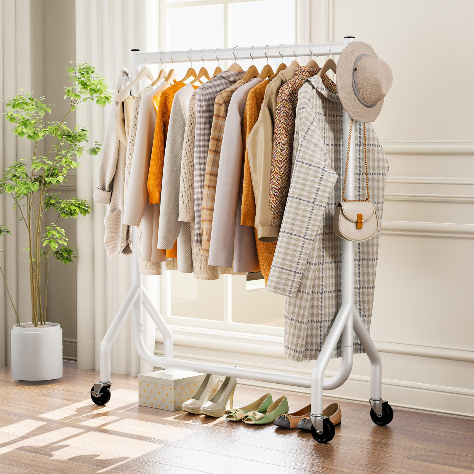 Rebrilliant Clothes Clothing Rack, Rolling Heavy Duty Clothes Rack Load ...
