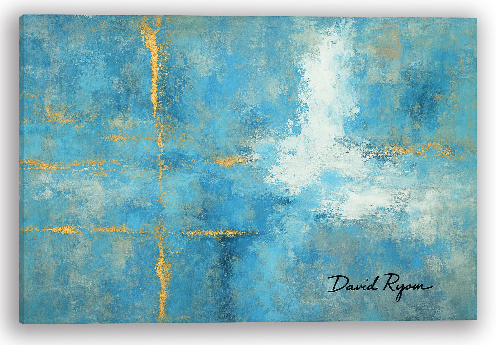 Mercer41 Tranquil Currents – Abstract Blue & Gold Canvas Wall Art | Wayfair