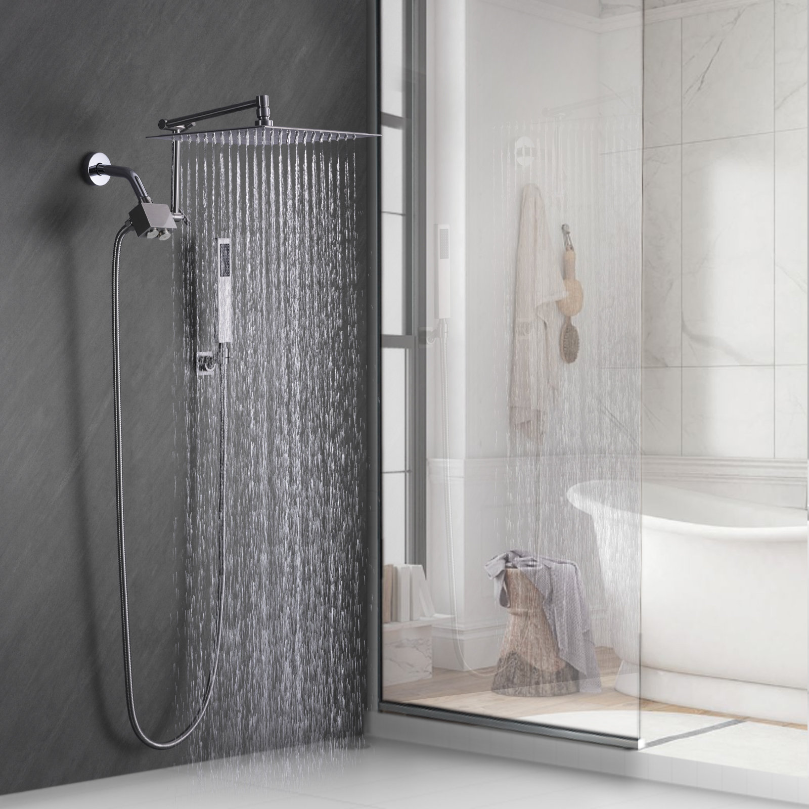 QMLALA 12 Inch All Metal Rain Shower Head with Handheld Combo Push ...