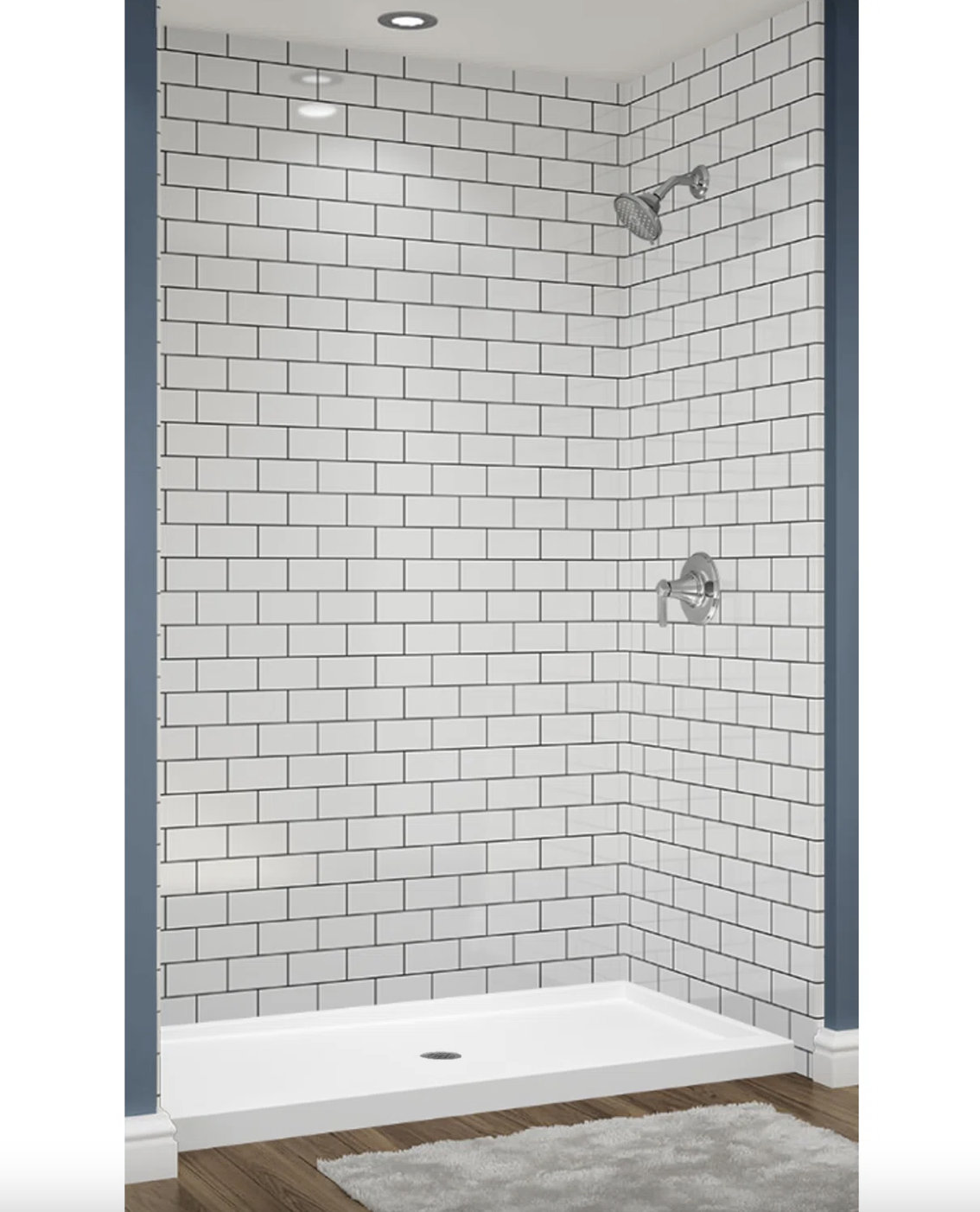 Avora Bath 3x6 Tile White Acrylic Alcove Shower System with Black Grout ...