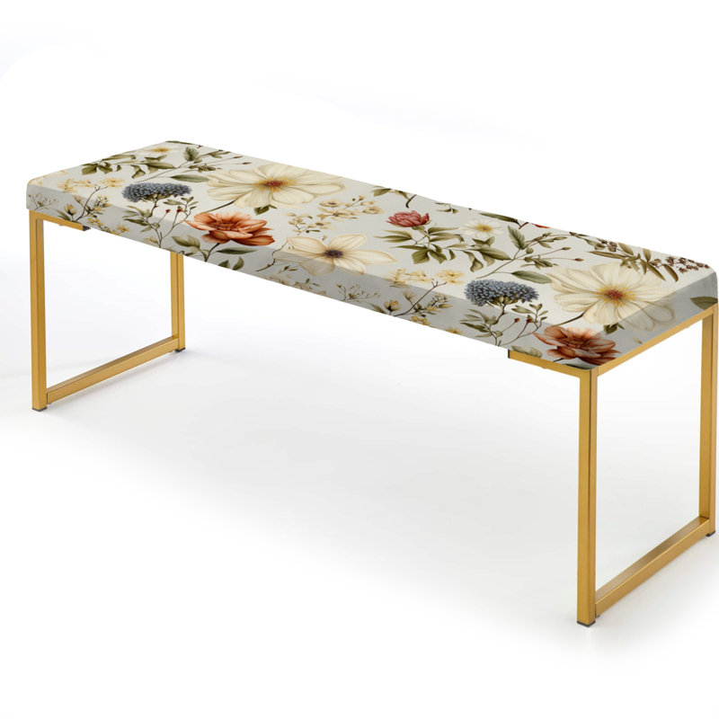 Design Art Antique Garden - Plants Upholstered Gold Bench | Wayfair