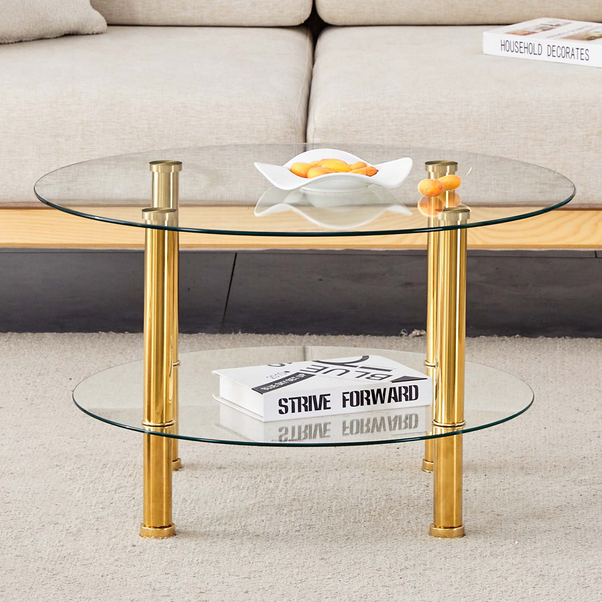 Wrought Studio™ Glass Top Coffee Table With Floor Shelf | Wayfair