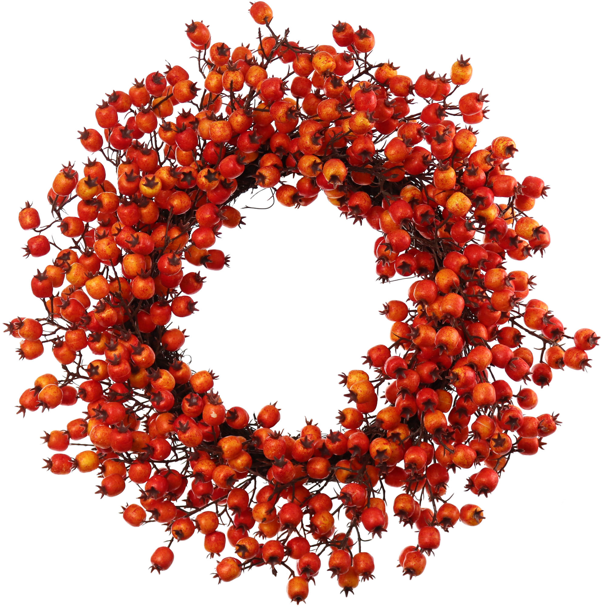 Primrue 20" Rosehip Decorative Branch Silk Wreath - Lifelike Greenery ...