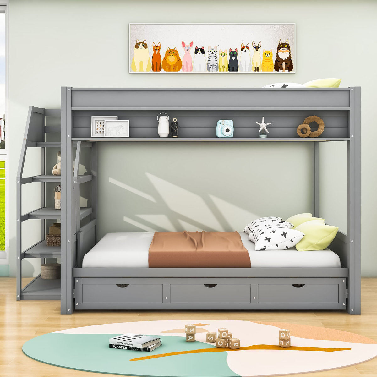 Harriet Bee Dalvey Kids Full Over Full 3 Drawers Convertible Futon Bunk ...