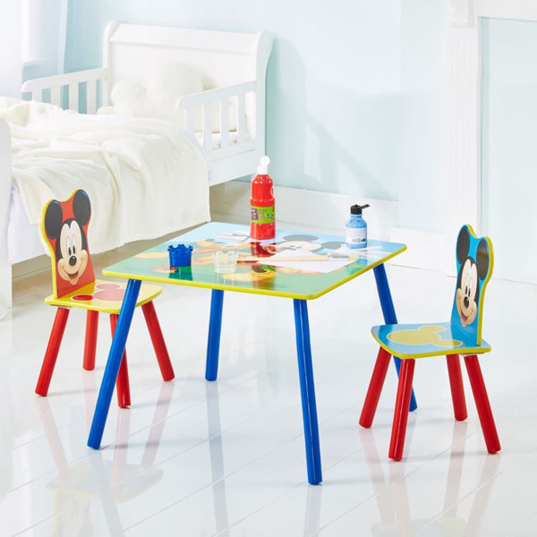 Harriet Bee Disney 3 Piece Table and Chair Set Mickey Mouse Wood ...