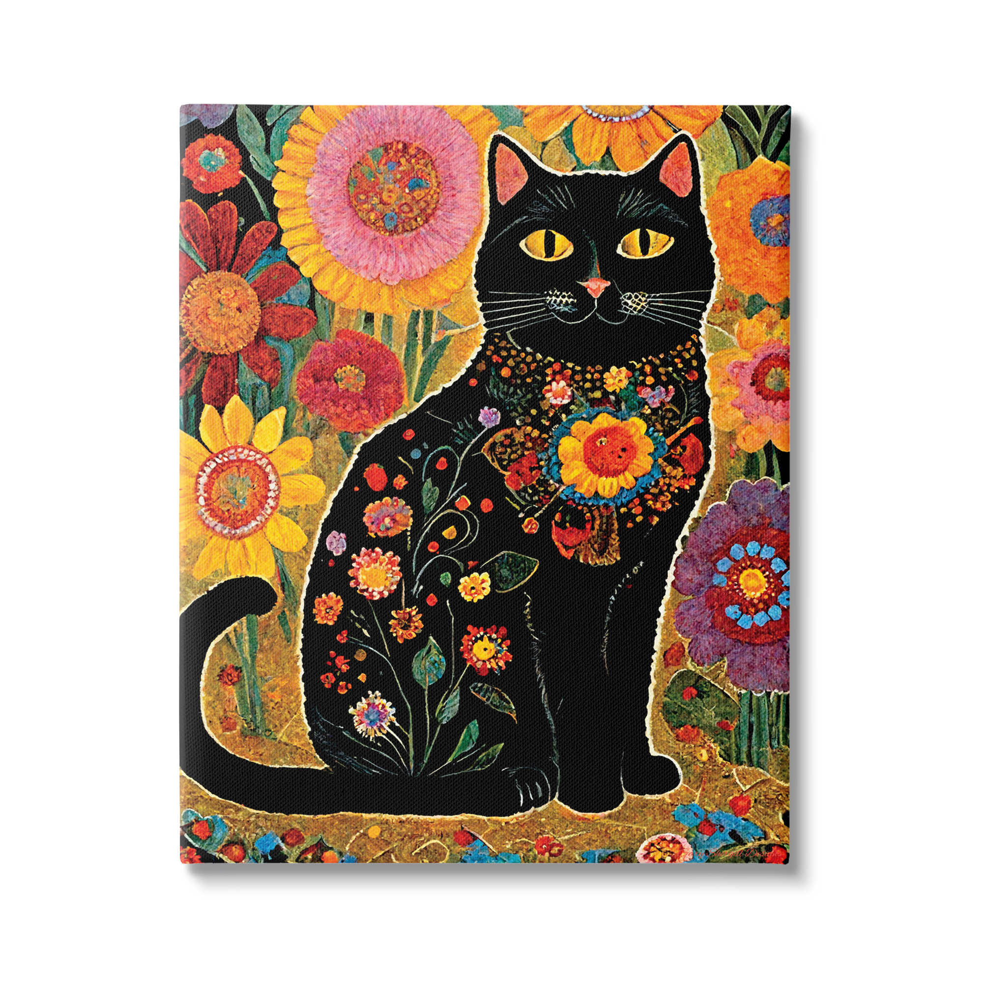Winston Porter Cat with Patterned Florals Canvas Wall Art by Gary ...