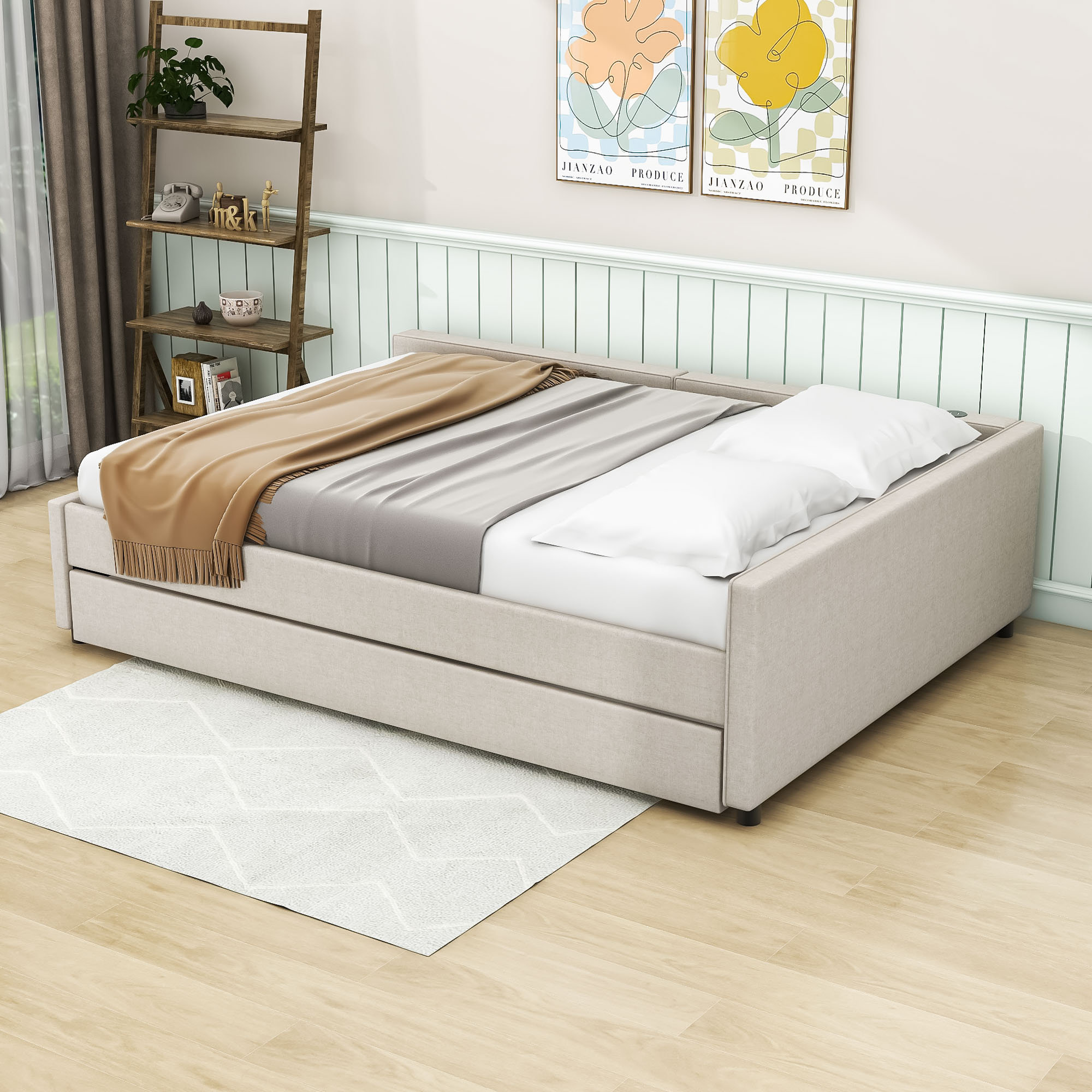 Latitude Run® Upholstered Platform Daybed with Trundle and USB | Wayfair