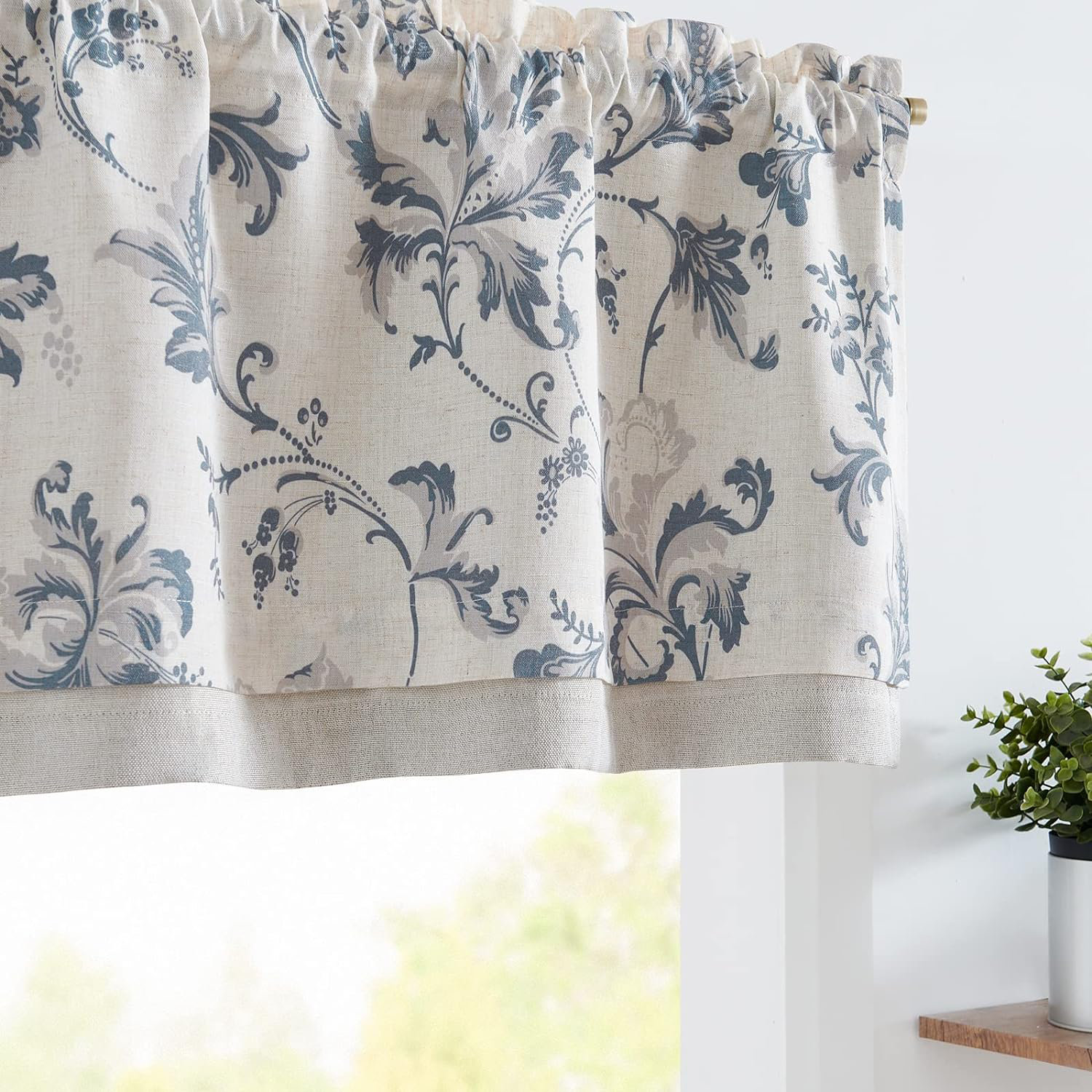 Winston Porter Linen Floral Valance Curtain Farmhouse Double Layer ...