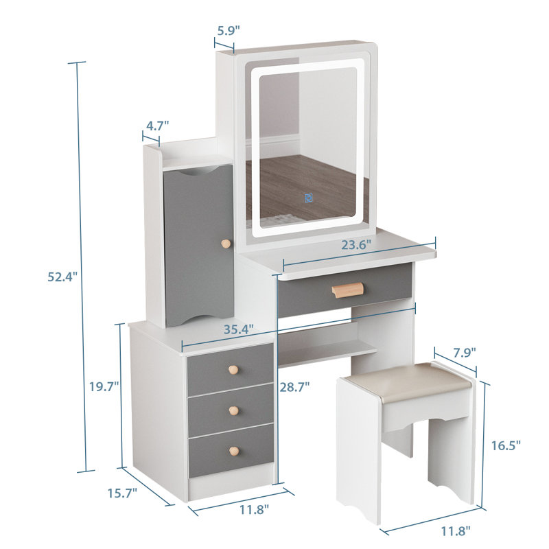 Latitude Run® Vinush Vanity Set with Stool and Mirror & Reviews ...
