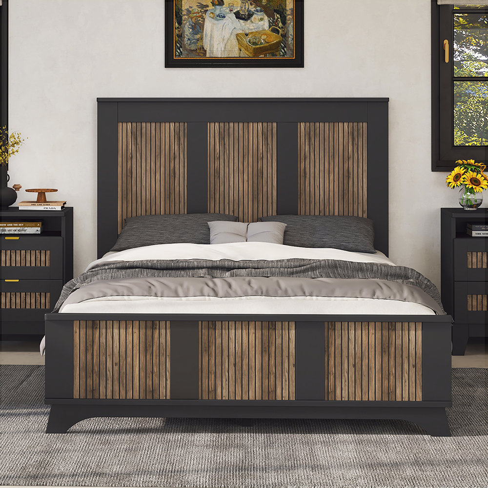 Lark Manor™ Modern Wooden Platform Bed with Wooden Strip Decoration ...