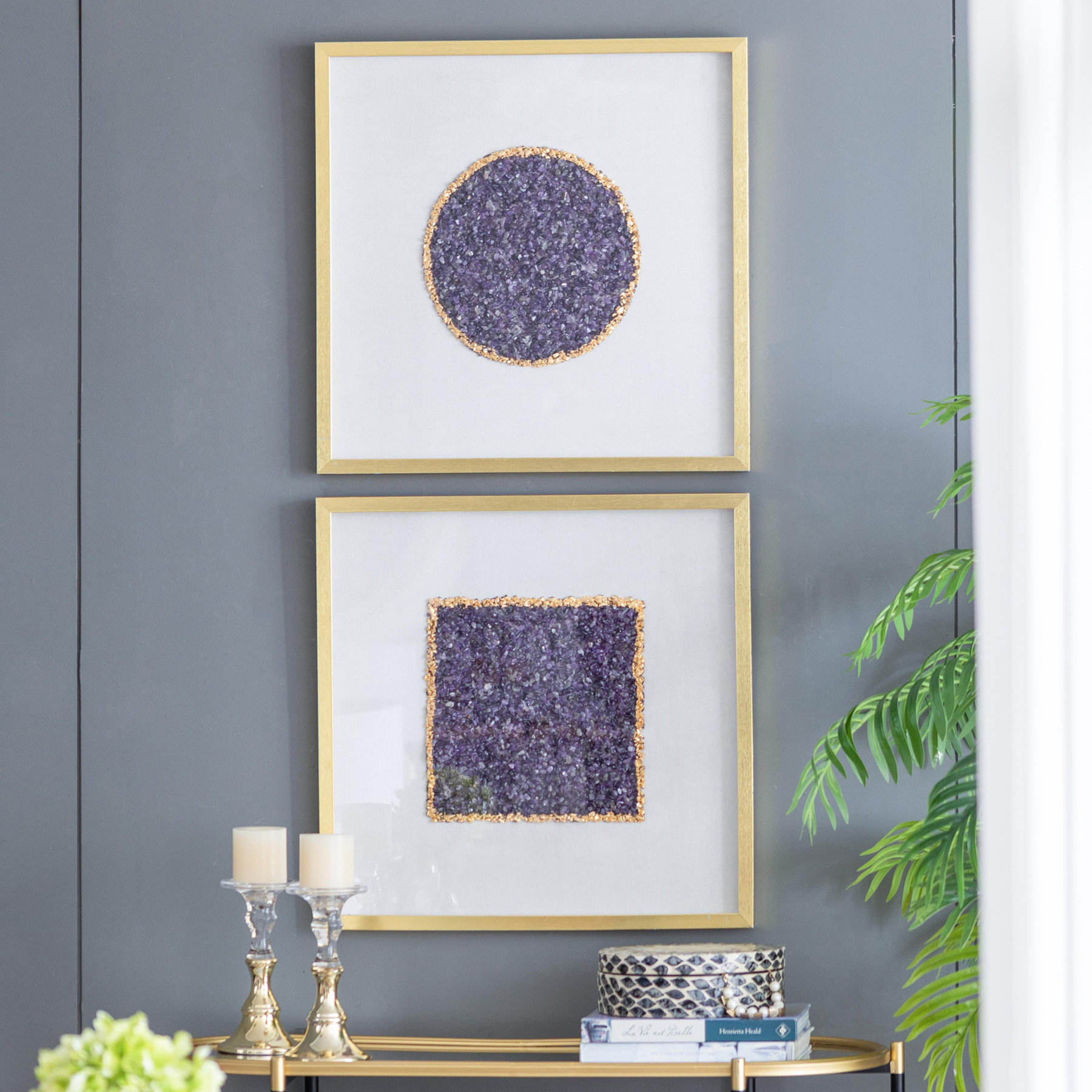 Everly Quinn S/2 23.6x23.6" Lillian Purple Crystal Shadow Boxes Wall ...