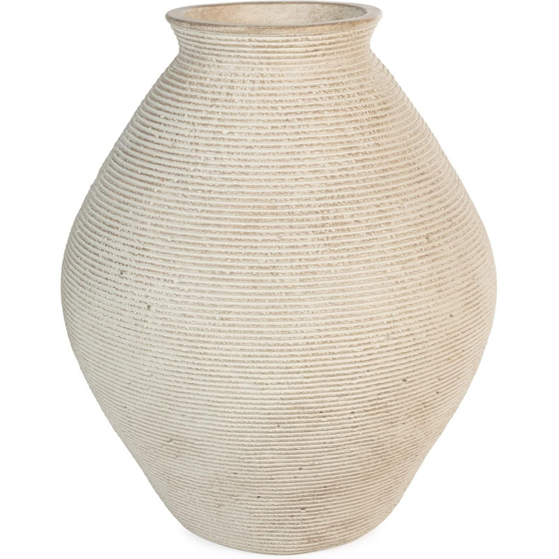 Gracie Oaks Hannela 12" Modern Distressed Polyresin Vase, Antique Tan ...