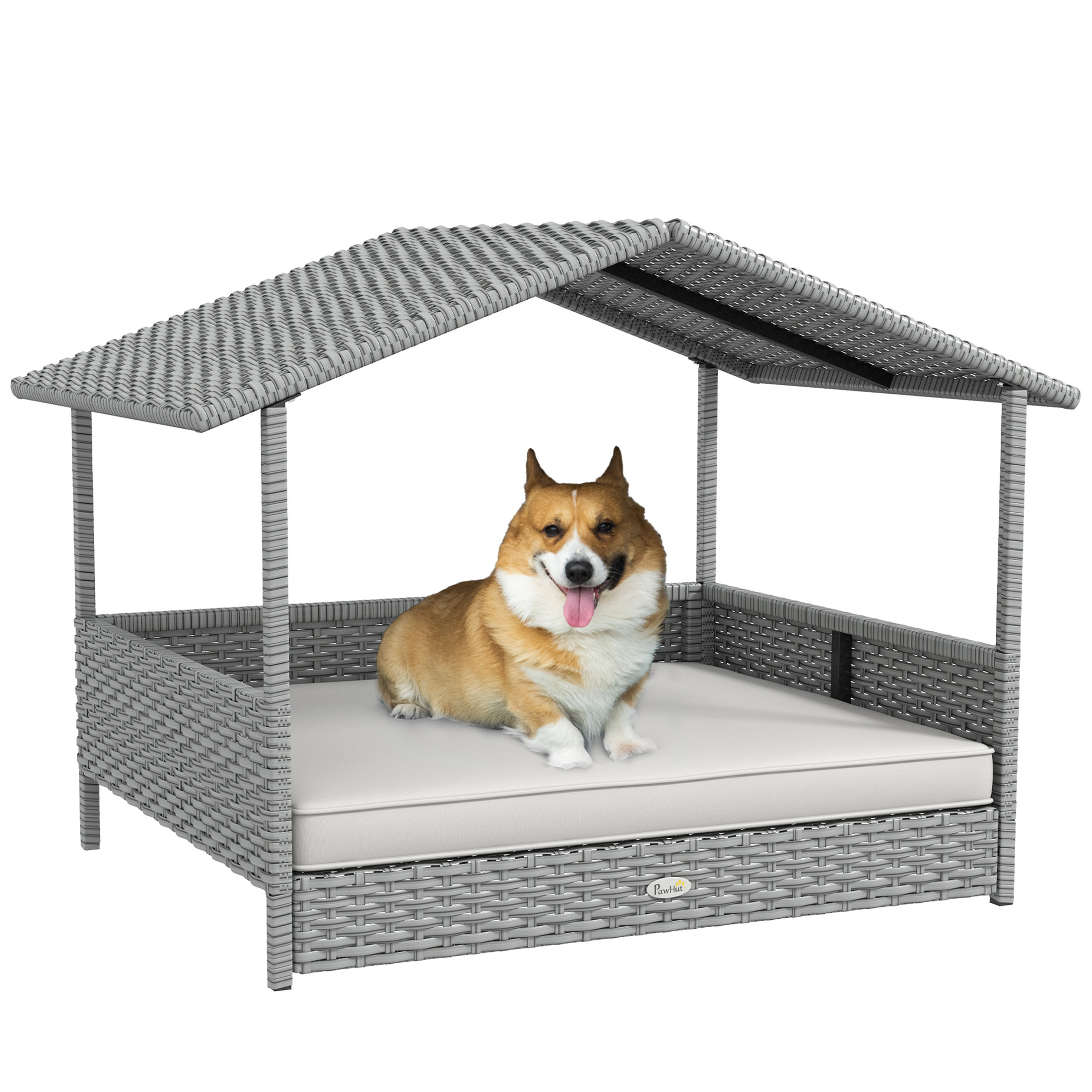 Corrigan Studio® PawHut Outdoor Wicker Dog House with Canopy - Water ...