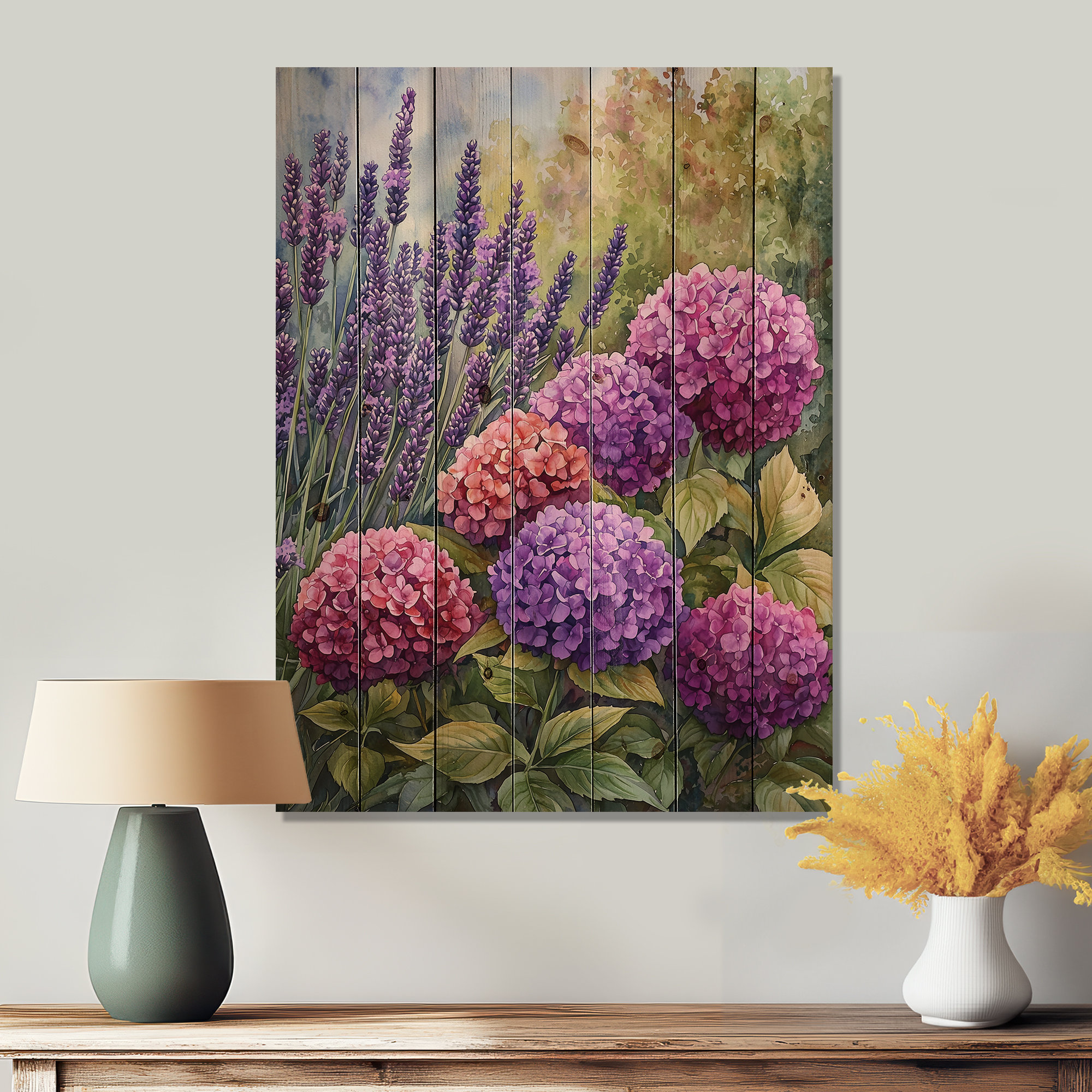 Ophelia & Co. Hydrangeas And Lavender Garden I - Hydrangea Wood Print ...