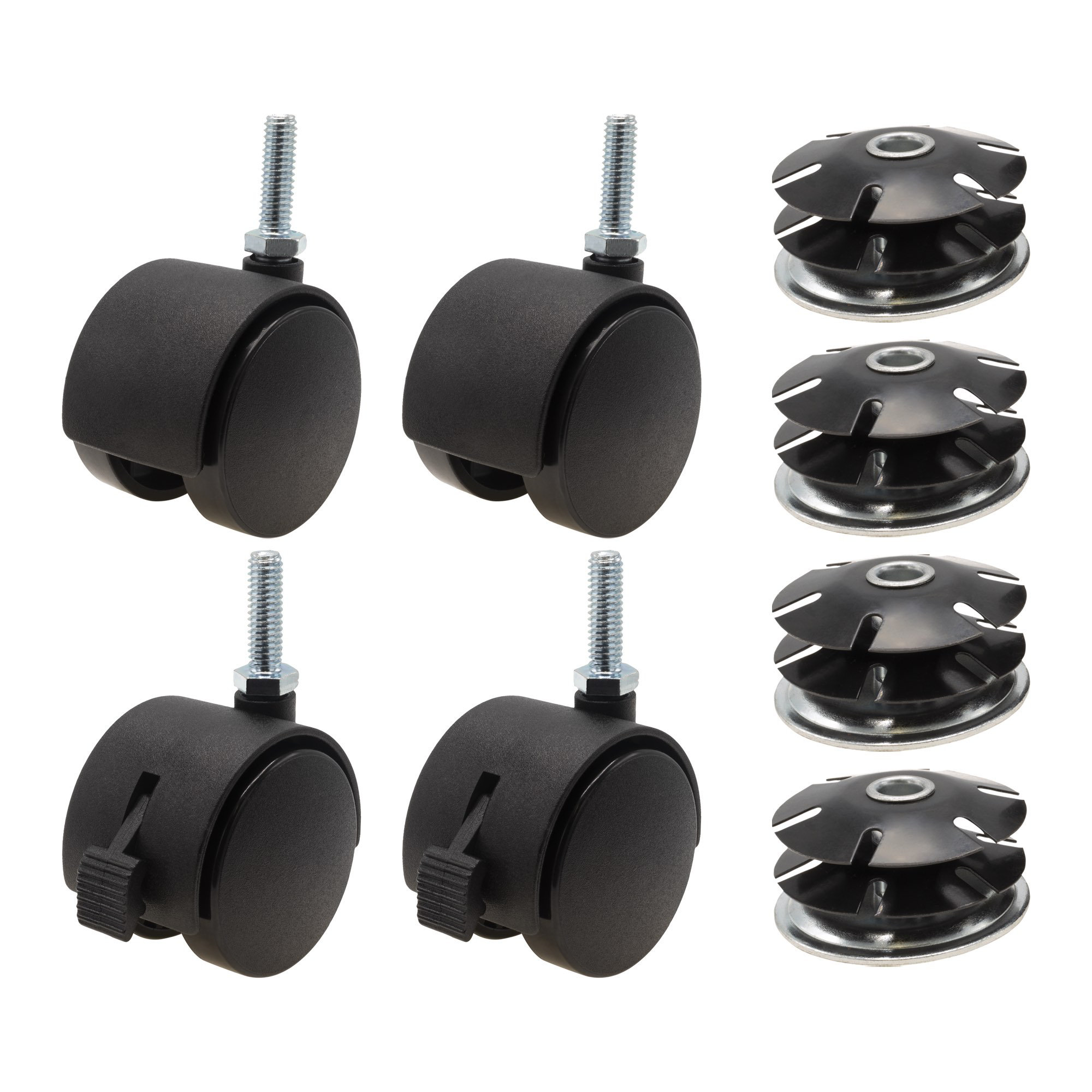 Outwater 2in. Round Metal Double Star Caster Inserts 2 With Brakes and ...
