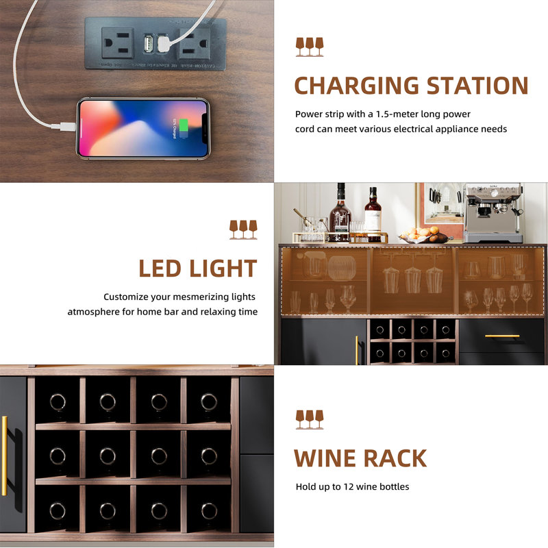 Wrought Studio Bar Cabinet 47 inch Home Bar with Adjustable LED Light ...