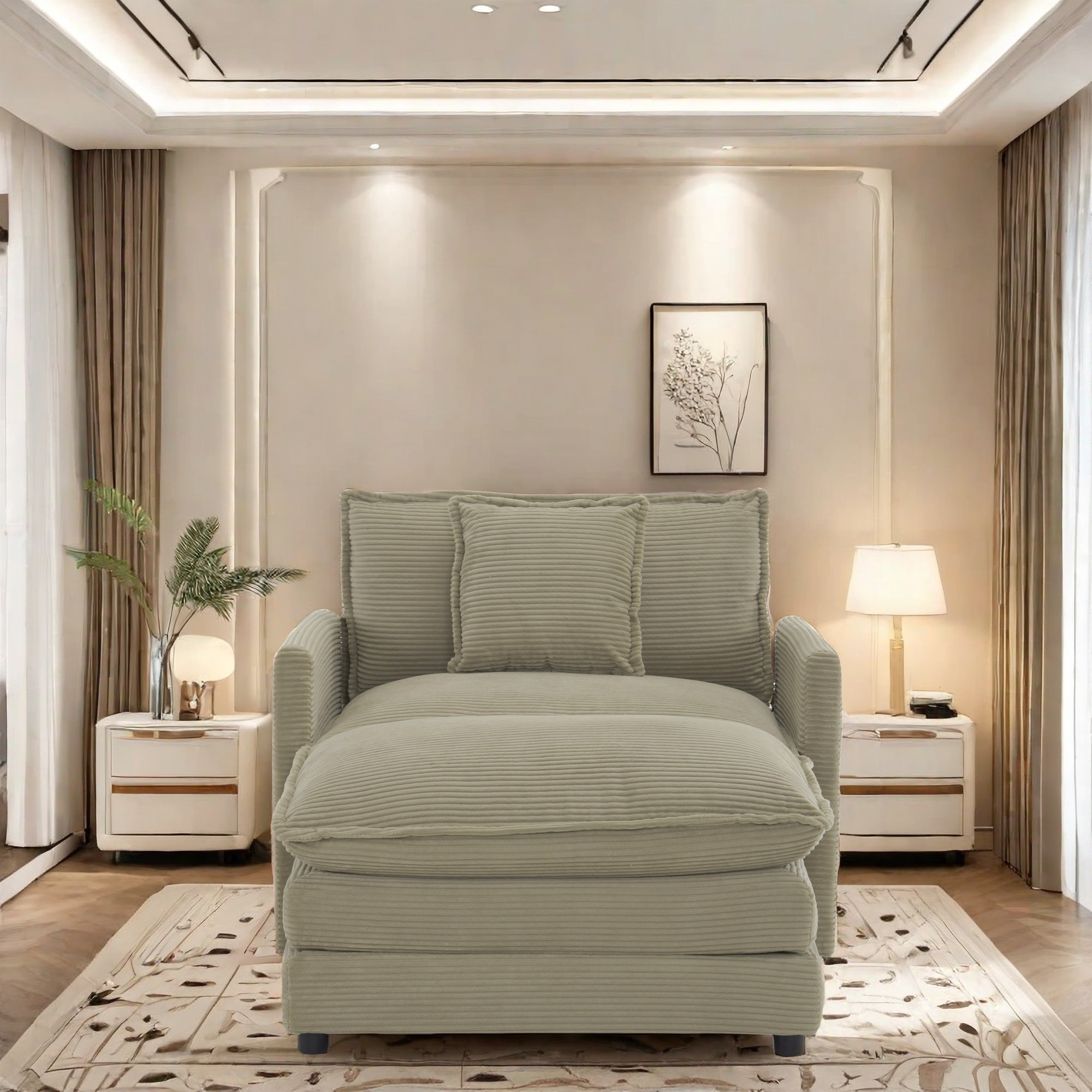 Mercer41 Modular Sofa Couch With Movable Ottoman, Two-Layer Seat ...