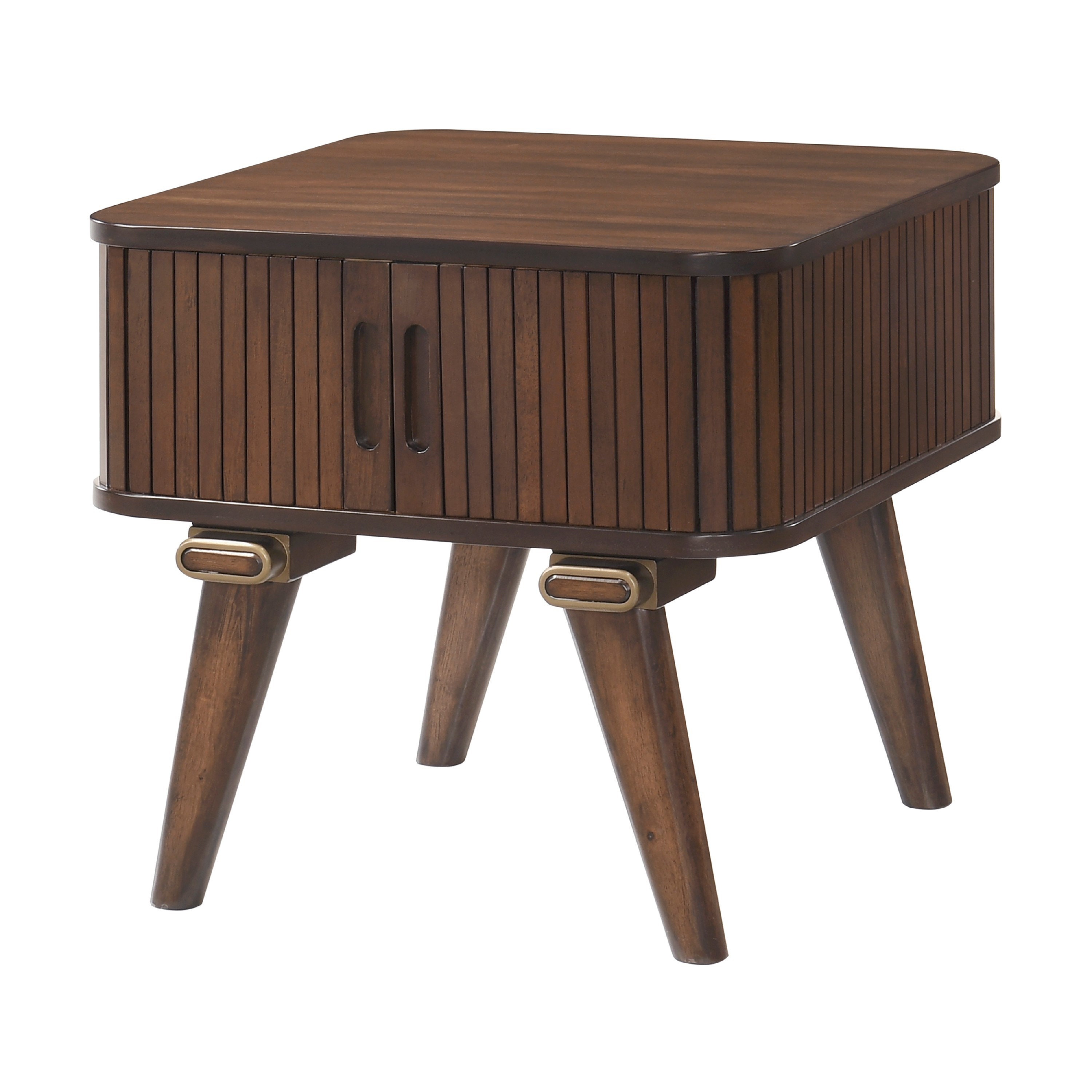 Benjara Manny Side End Table, 2 Tambour Doors, A Frame Walnut Brown 24 Inch | Wayfair