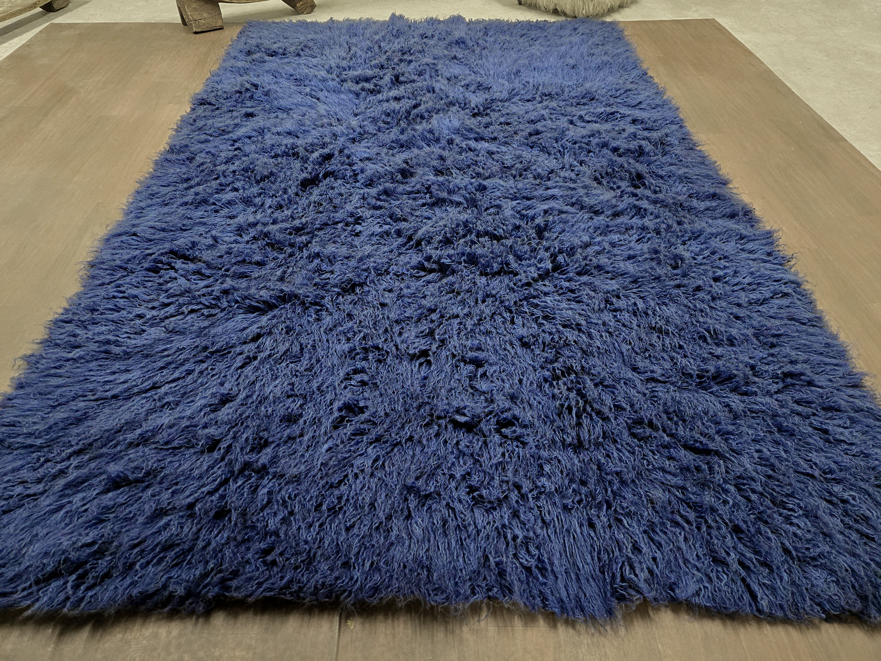 Everly Quinn Bold Denim Blue Flokati Rug Lamyia Wool Area Rug | Wayfair