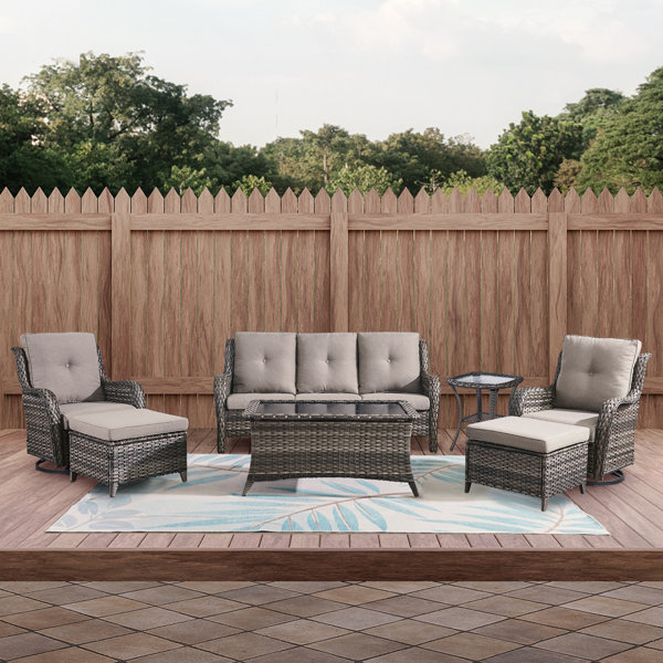 Wildon Home® Bonia 7 Piece Wicker Rattan Complete Patio Set with ...