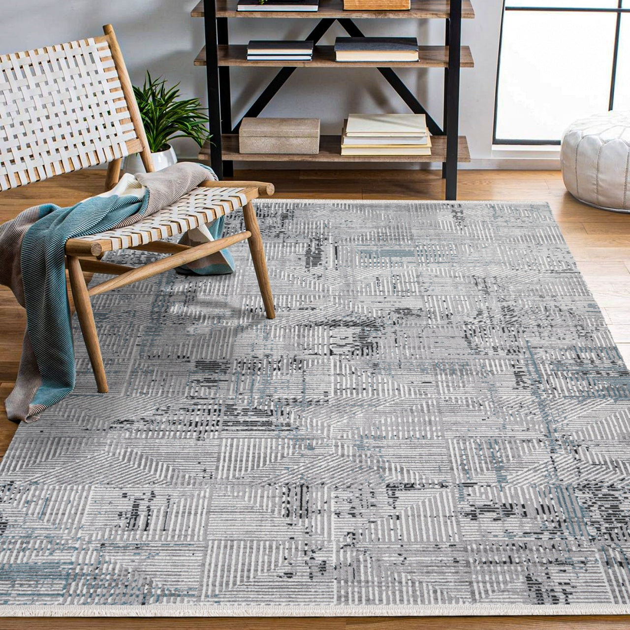Rugged Road Grey Striped Digital Print Area Rug | Wayfair