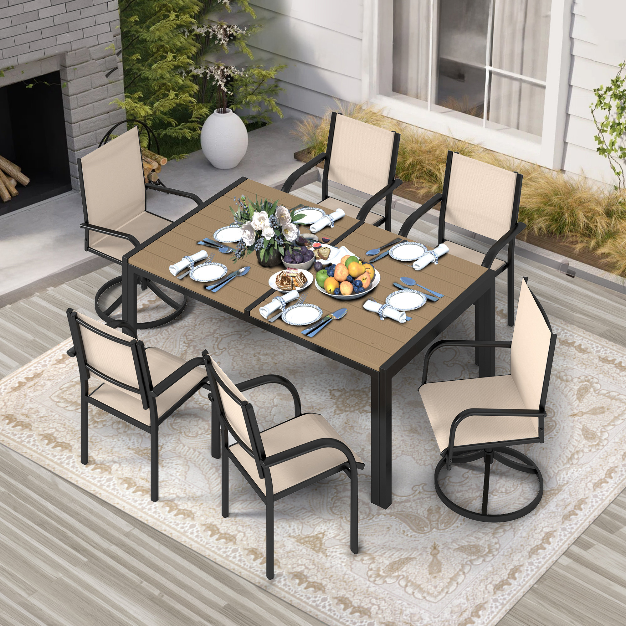 Red Barrel Studio® 6-People Outdoor Dining Set with Textilene Chairs ...