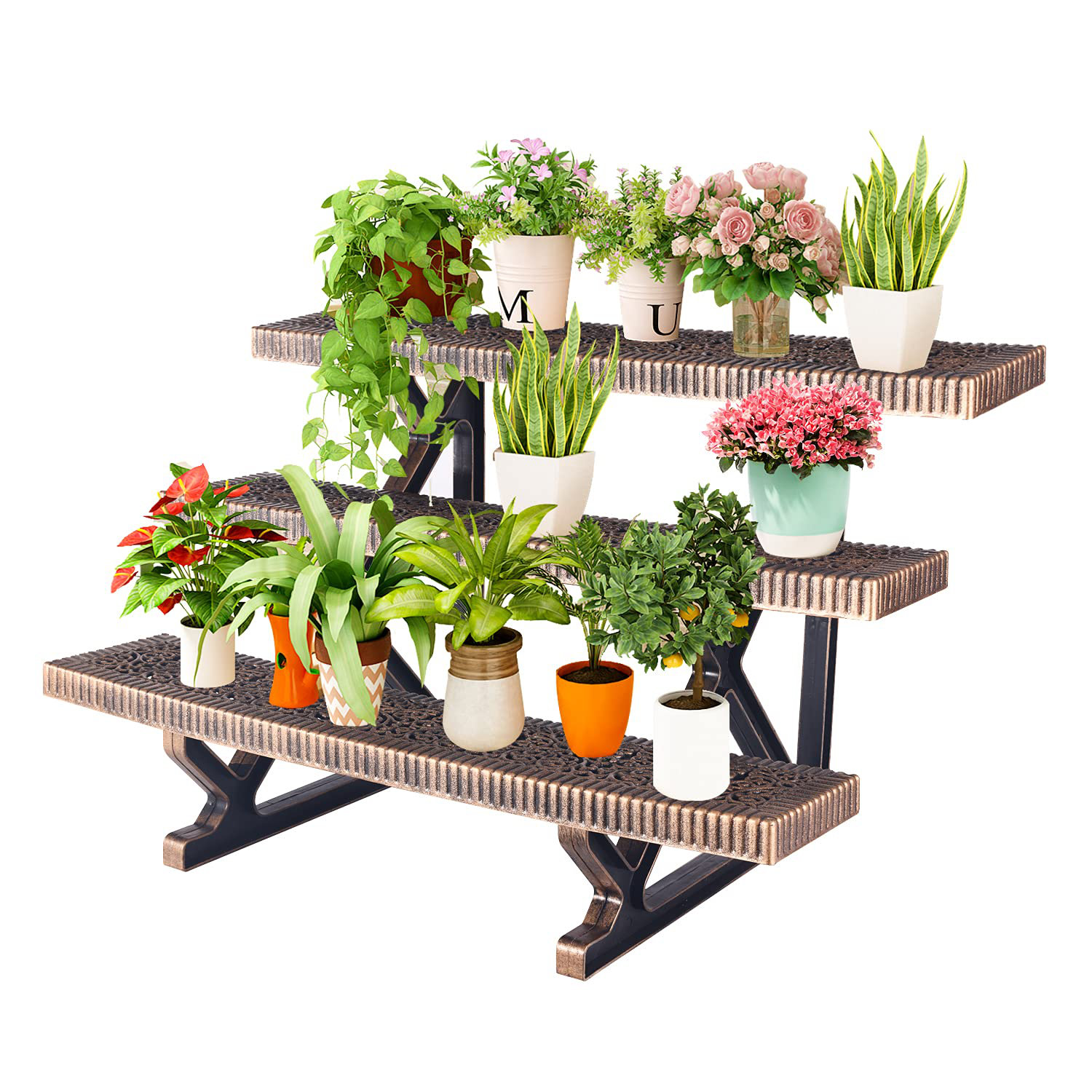 Bungalow Rose Plastic Plant Stand Indoor, Plant Shelf 3 Tier Stair ...