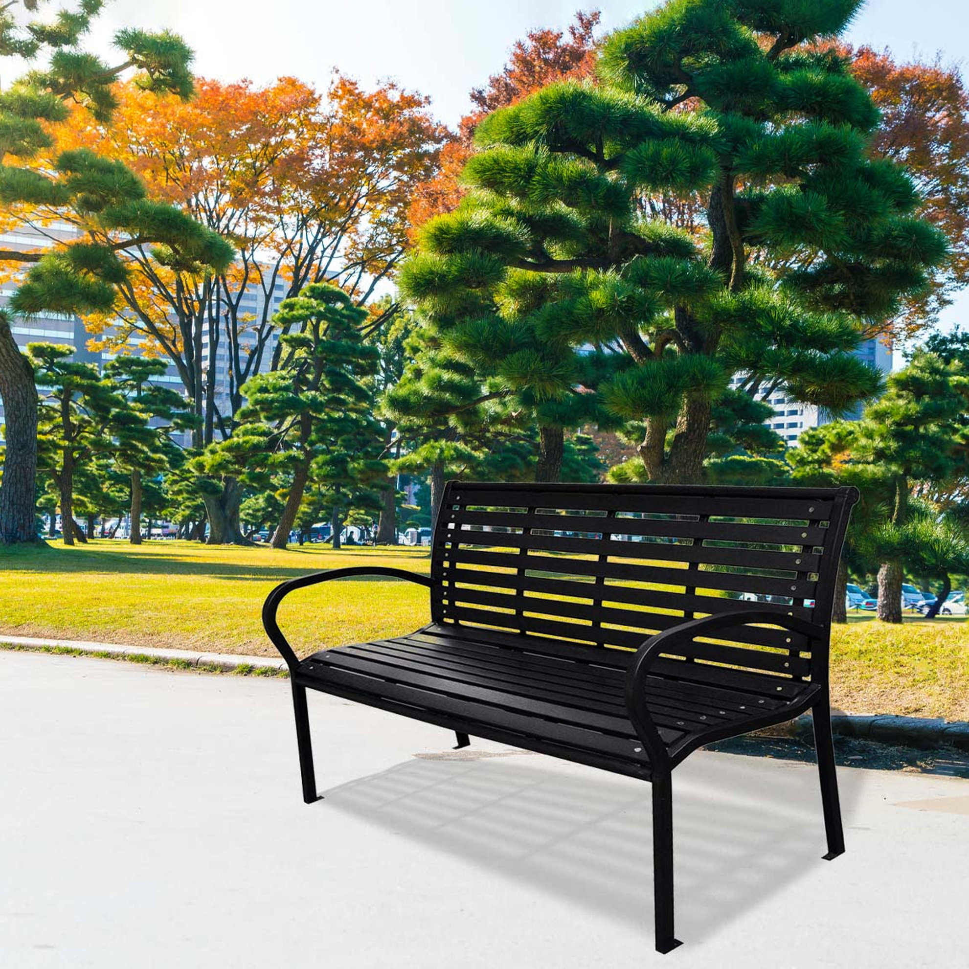 Lark Manor™ 45.7in Outdoor Bench - Black Steel & And Ergonomic Seating ...