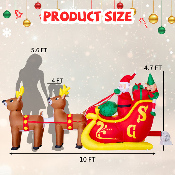 GOOSH Christmas Inflatable 10FT Santa Sleigh Outdoor Christmas ...