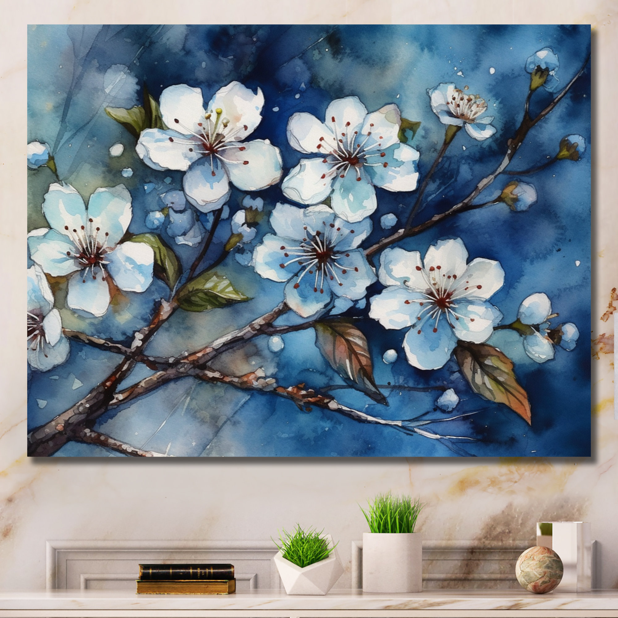 Red Barrel Studio® White Blue Apple Tree Artistry II - Floral Apple ...